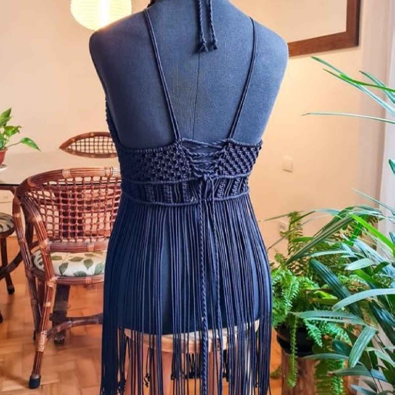 Handcrafted Bohemian Macrame Dress – Perfect for Beachside Walk in Navy ...