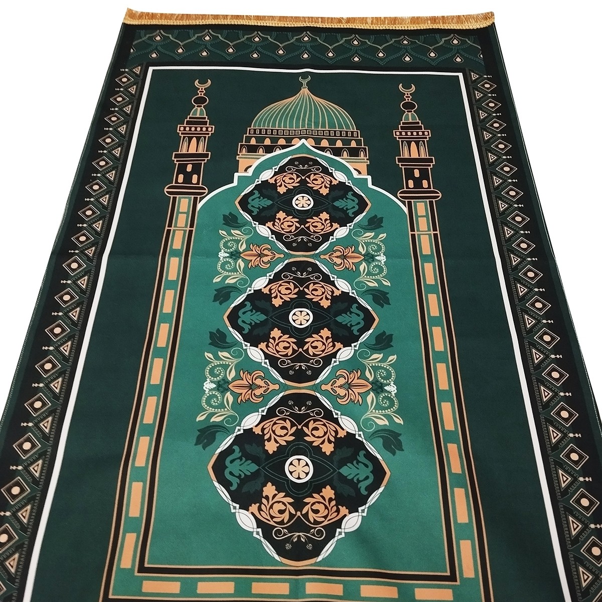 Islamic Velvet Prayer Rug – Padded Janamaz with Madinah Design for ...
