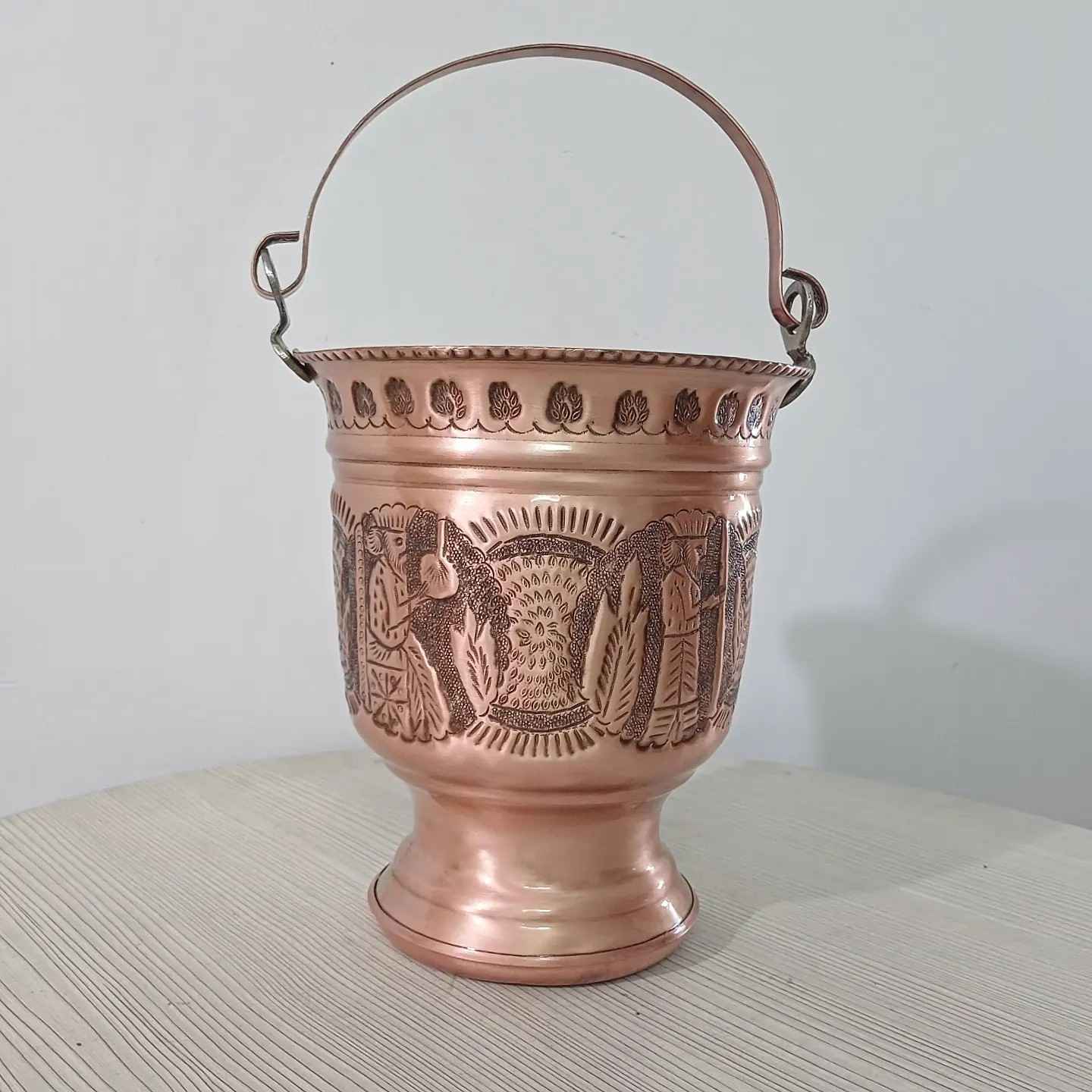 Persian Copper Waste Basket with Handle & Embossed Achaemenid Design ...