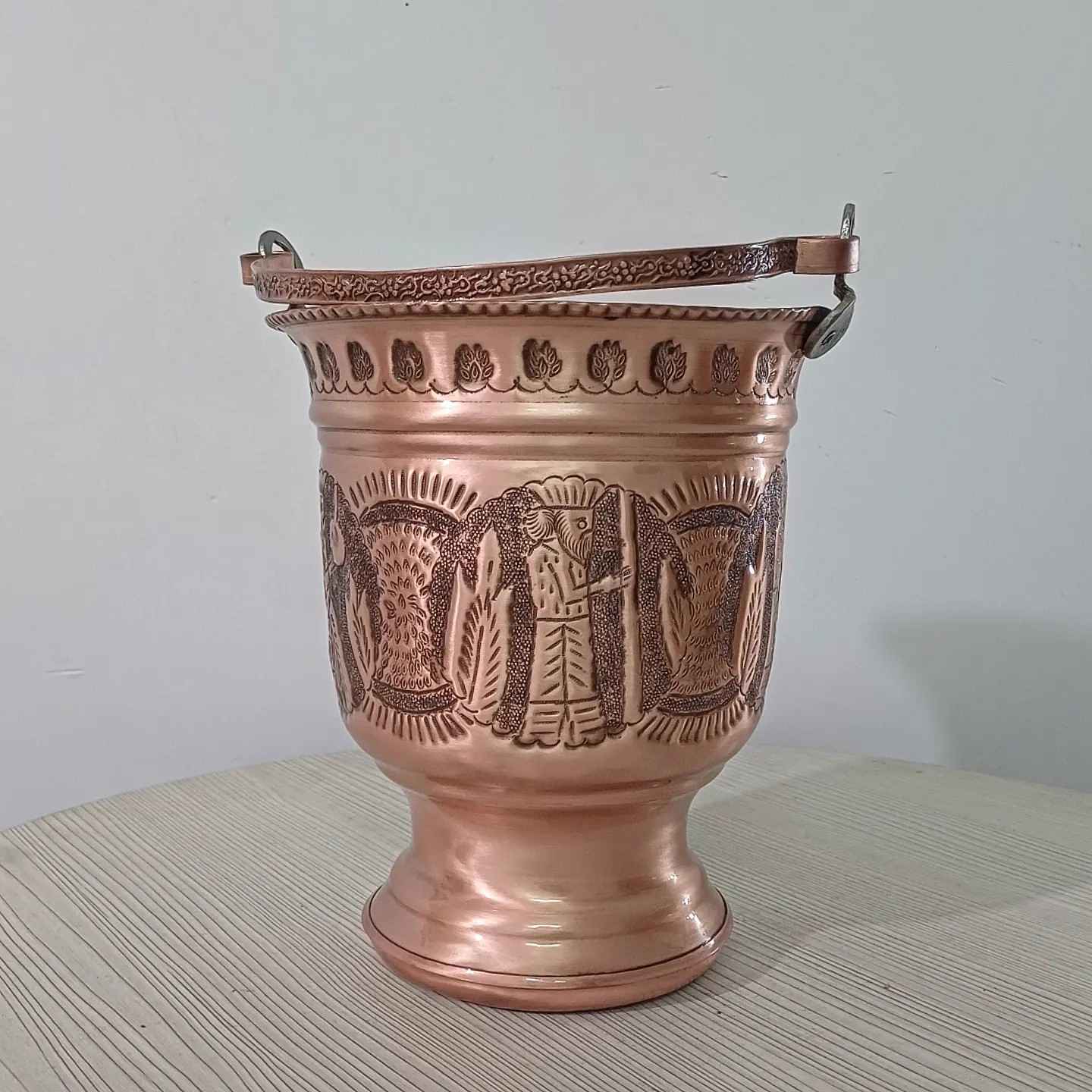 Persian Copper Waste Basket with Handle & Embossed Achaemenid Design ...