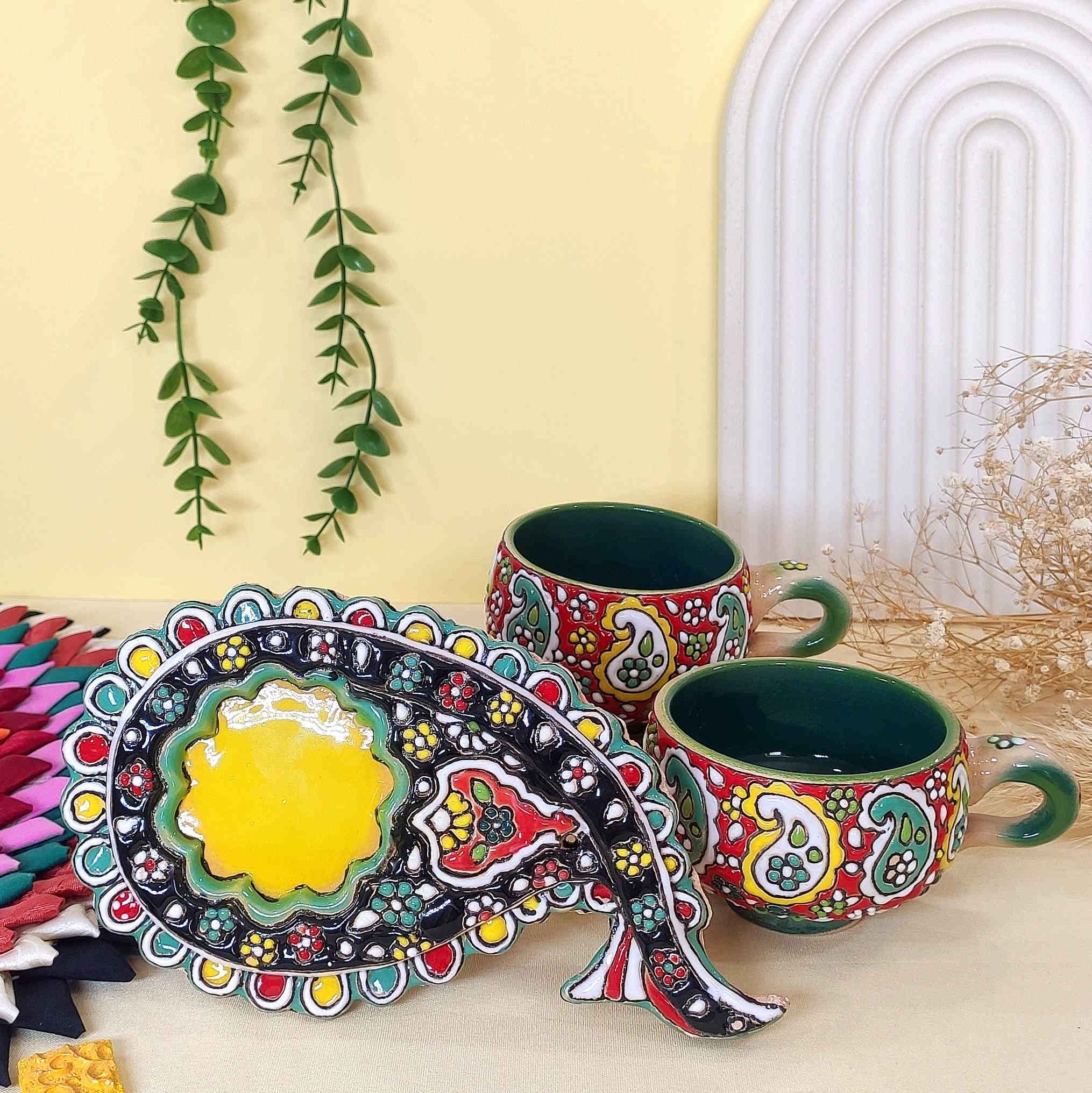 Persian Handcraft Pottery Teacup with Termeh Saucer (Enameled Design ...