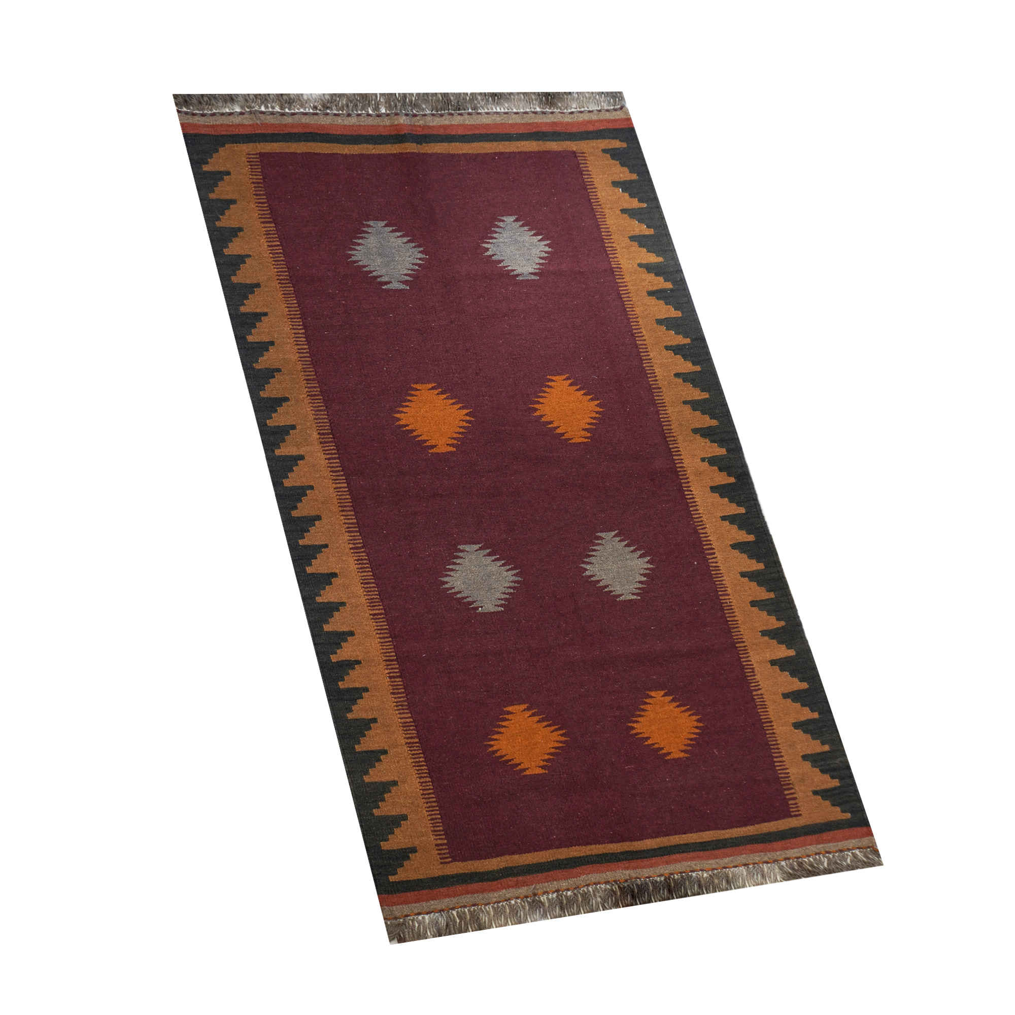 Authentic Persian Kilim Wool Rug Handwoven Geometric Crimson - ShopiPersia