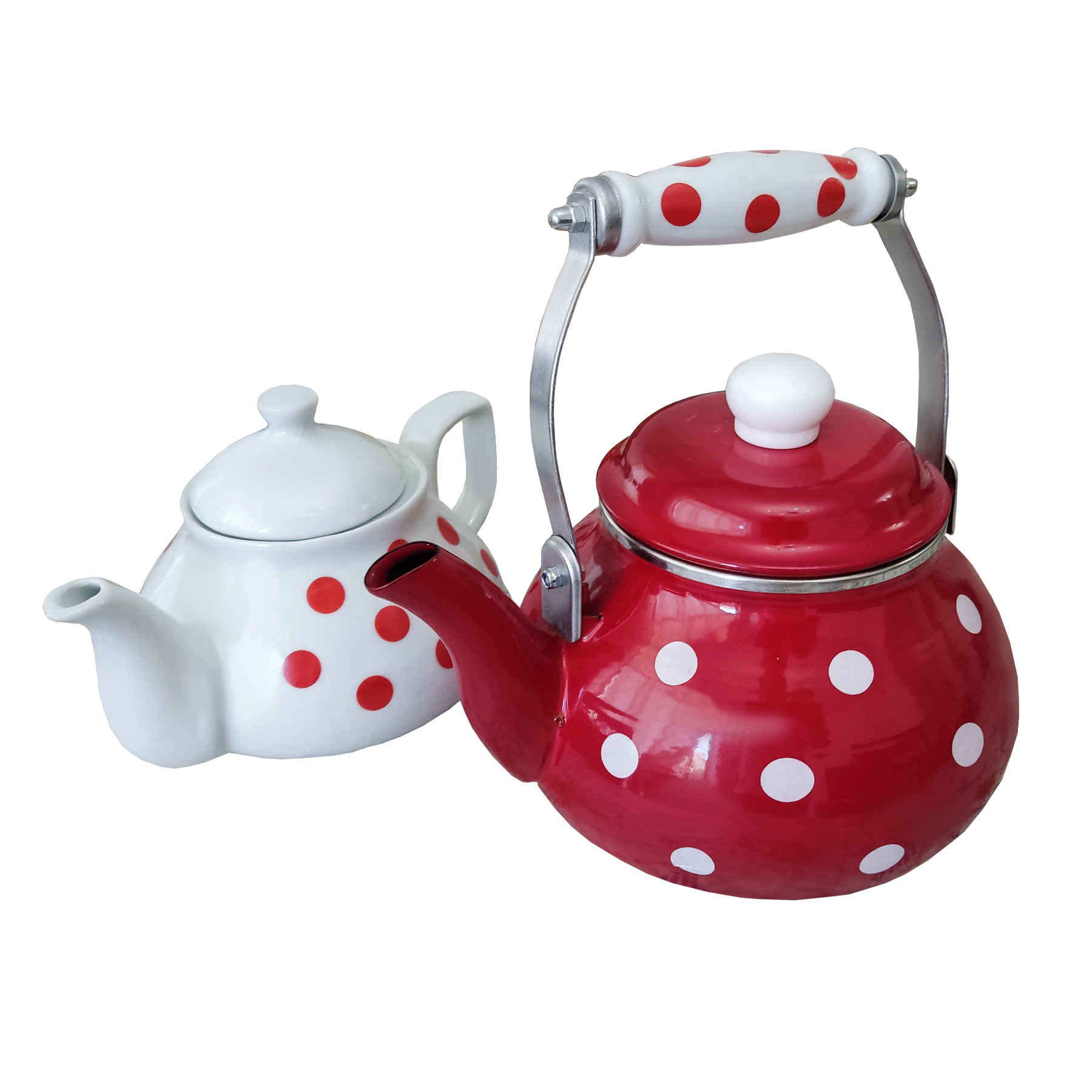 Ceramic Double Teapot Set - Durable & Chic with Polka Dot Design ...