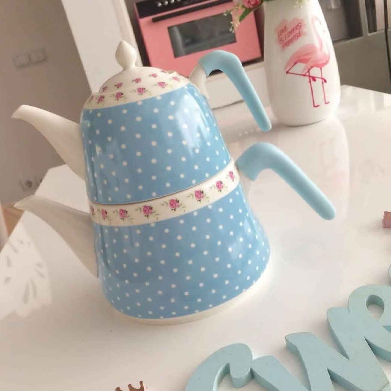 Ceramic Double Teapot Set - Perfect for Gift Durable with Polka Dot ...