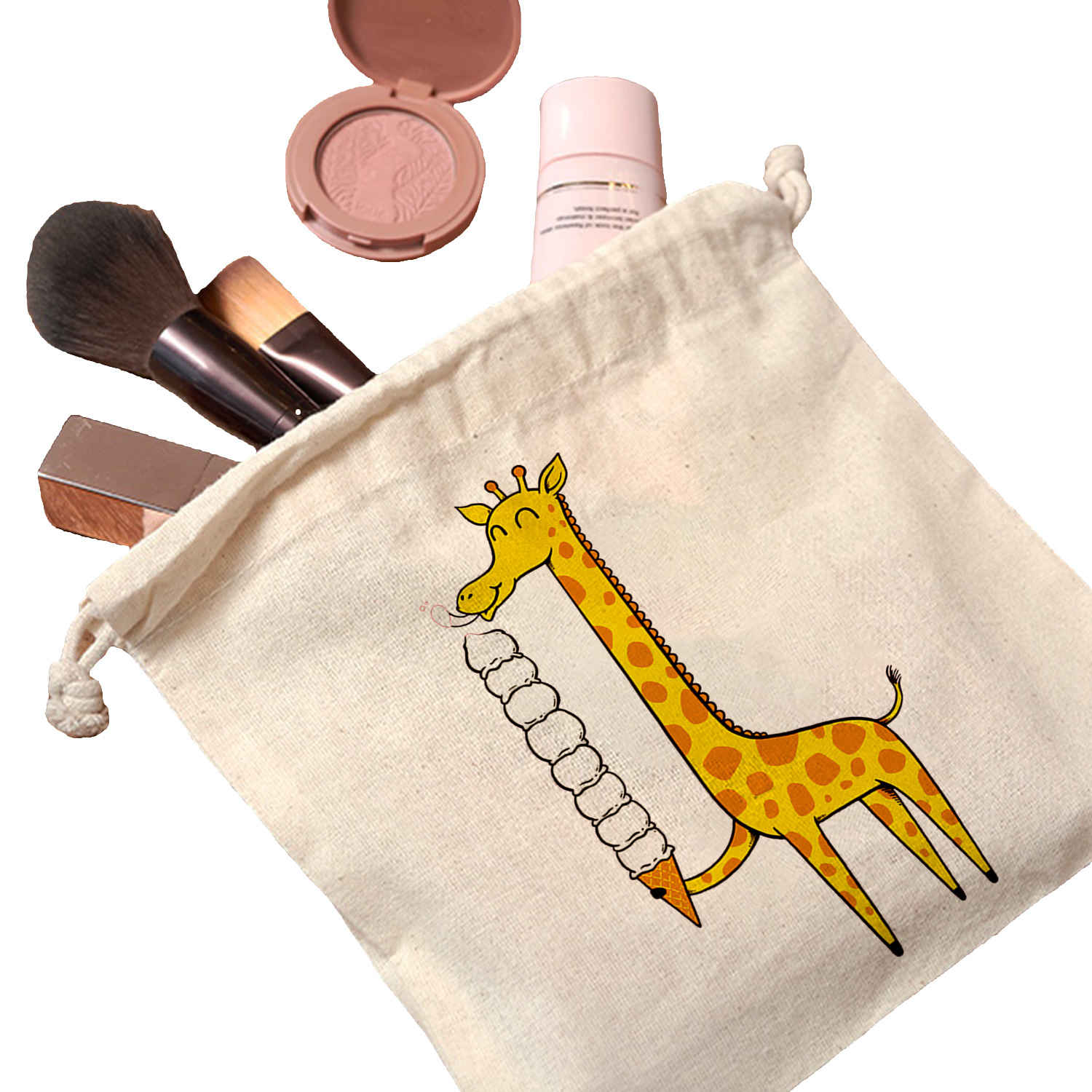 Drawstring Cotton Storage Bag, Eco-Friendly and Reusable with Giraffe ...