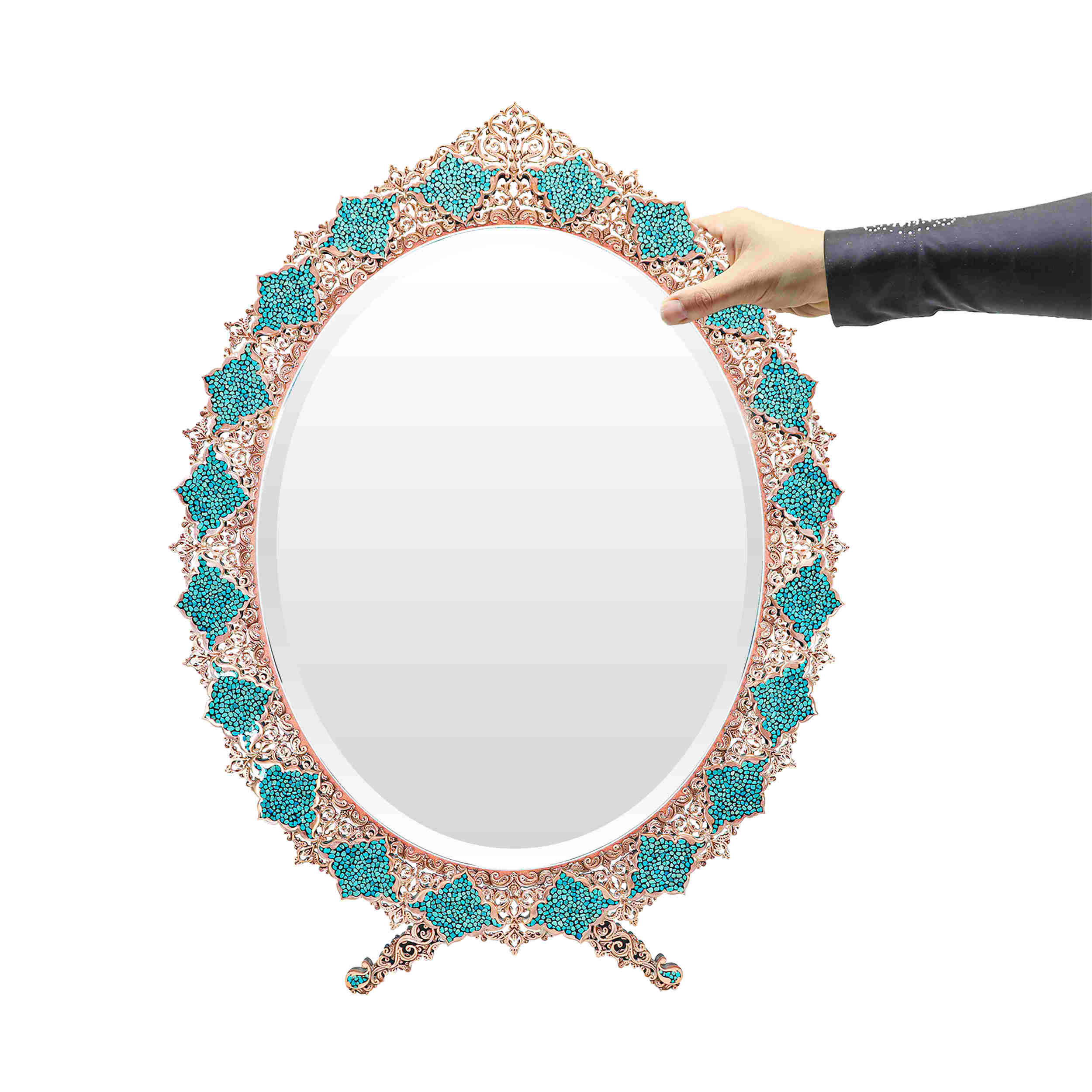 Persian Copper Turquoise Inlay Mirror Frame & Candle Holders with ...