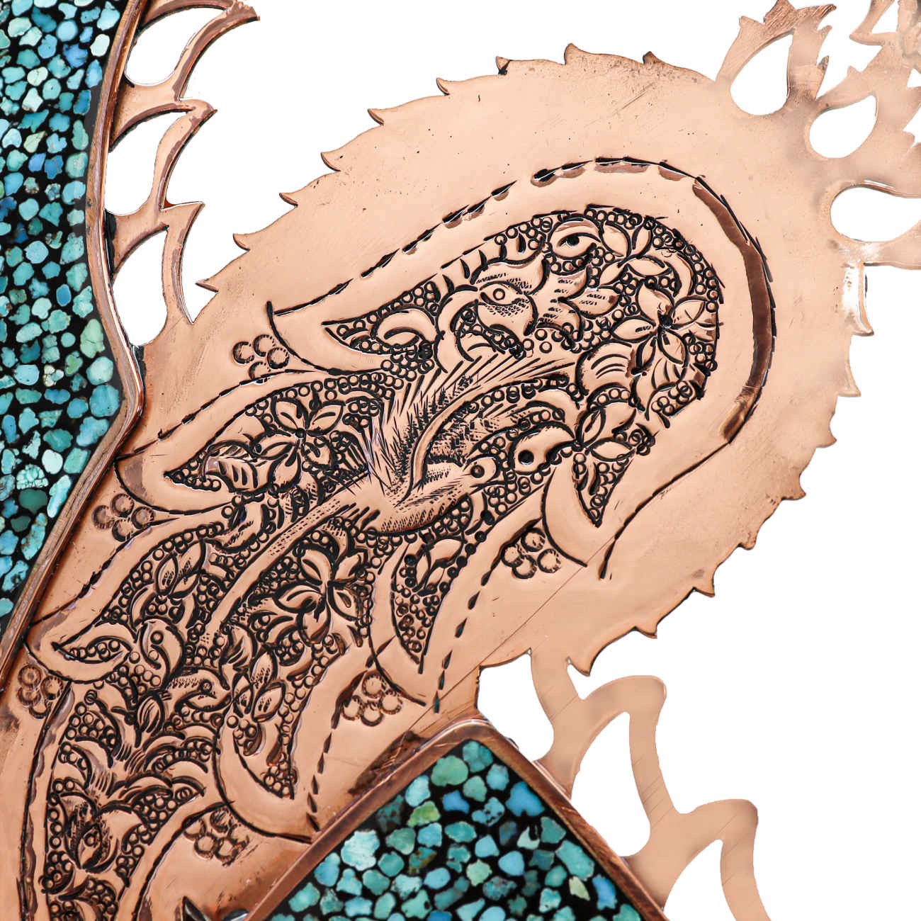 Persian Copper Turquoise Inlay Mirror Frame & Candlesticks with Floral ...