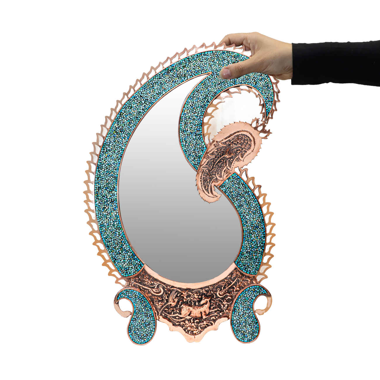 Persian Copper Turquoise Inlay Mirror Frame & Candlesticks with Floral ...