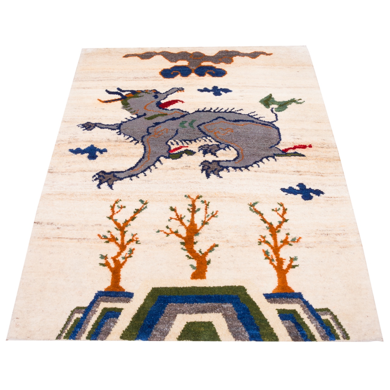 Persian Gabbeh Wool Rug - Genuine Handwoven Dragon Design from Fars ...