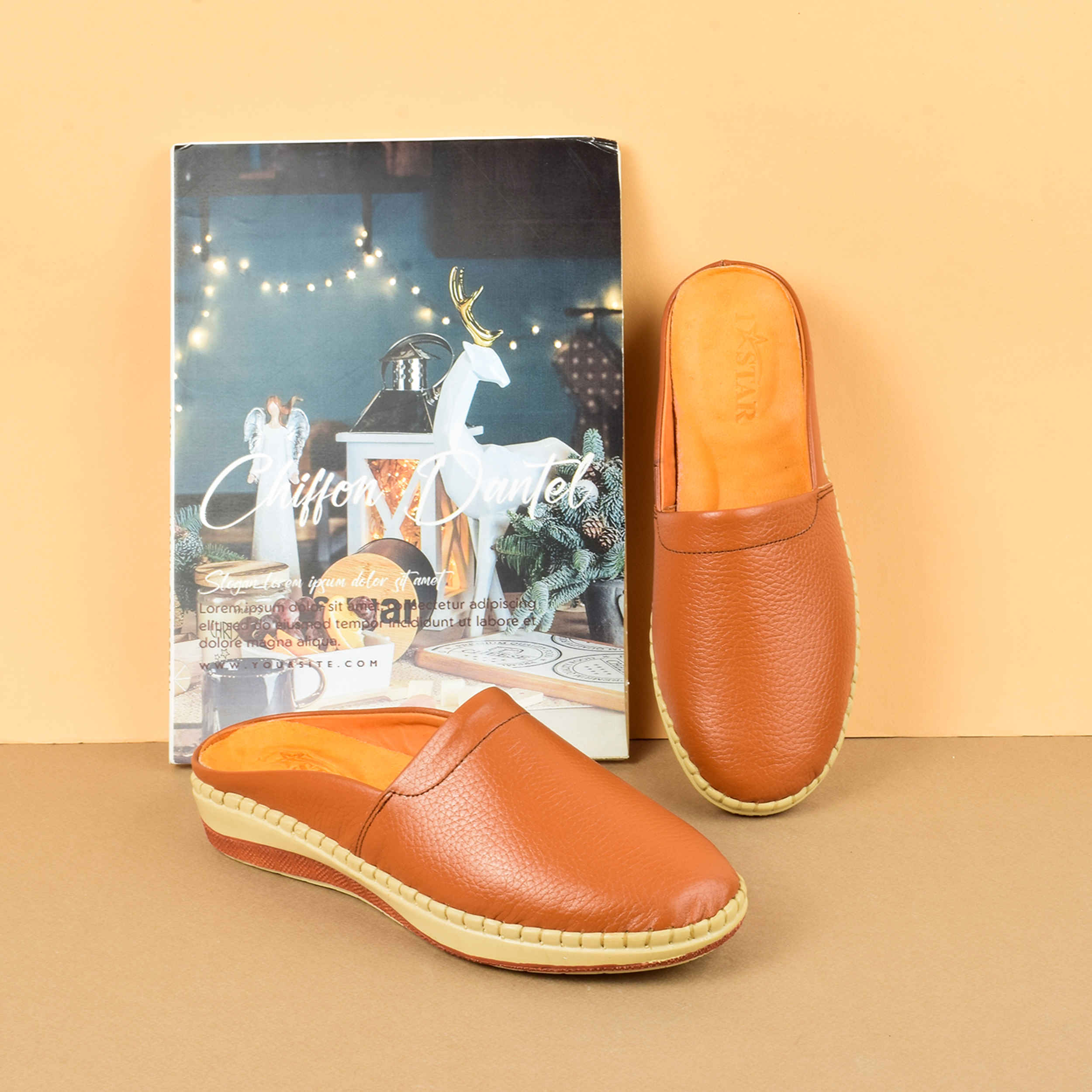 Women's Natural Leather Mules Shoes for Comfort and Stylish in Brown ...