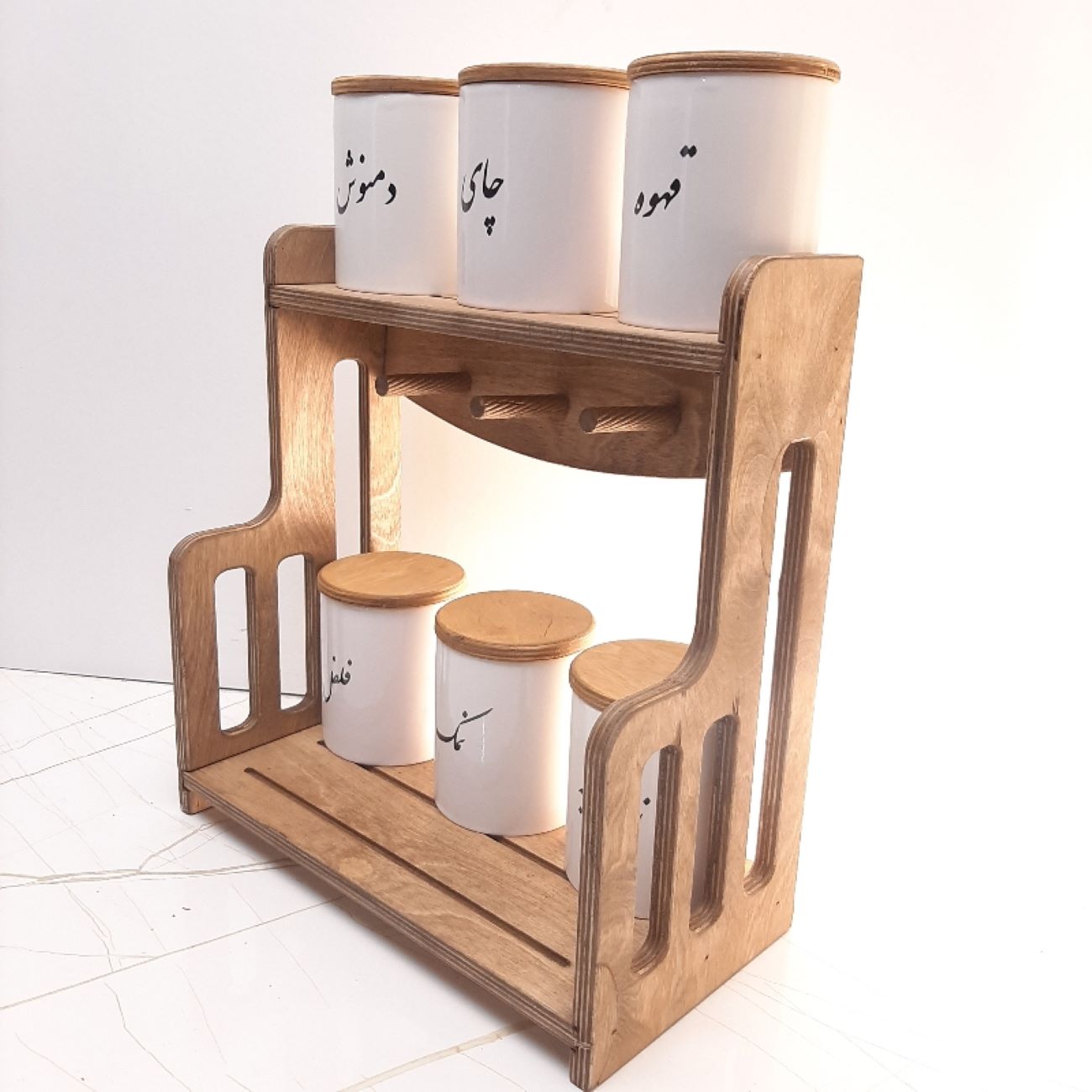 Ceramic Spice Set with Persian Writing & Wooden Rack – Elegant Kitchen ...