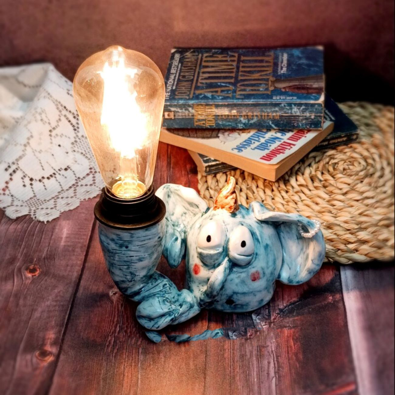 Elephant-Shaped Artistic Desk Lamp Blue Color Unique and Creative ...