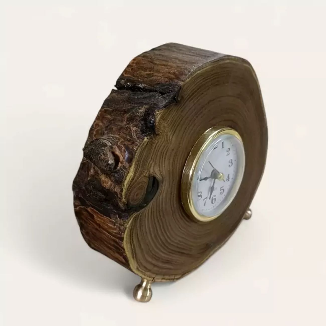 Handcrafted Rustic Wooden Desk Clock with Deformed Design and Brass ...