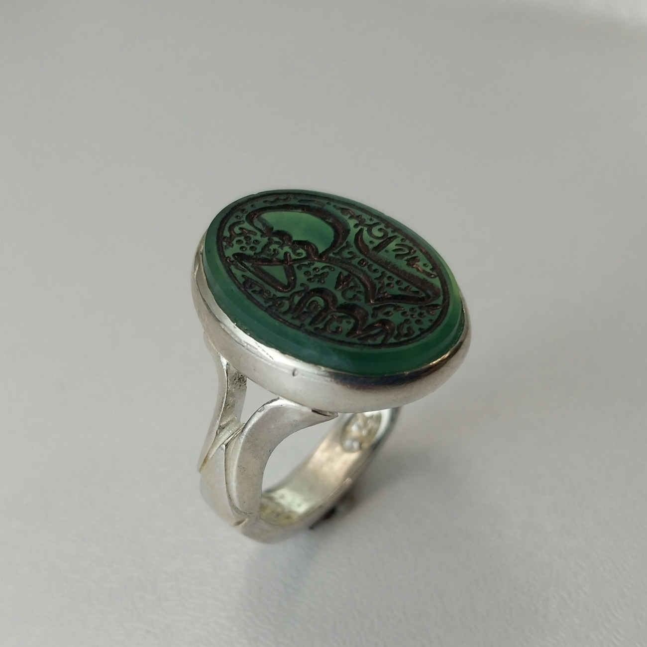 Islamic Agate Silver Ring for Men with Green Gemstone & Hasbi Allah ...