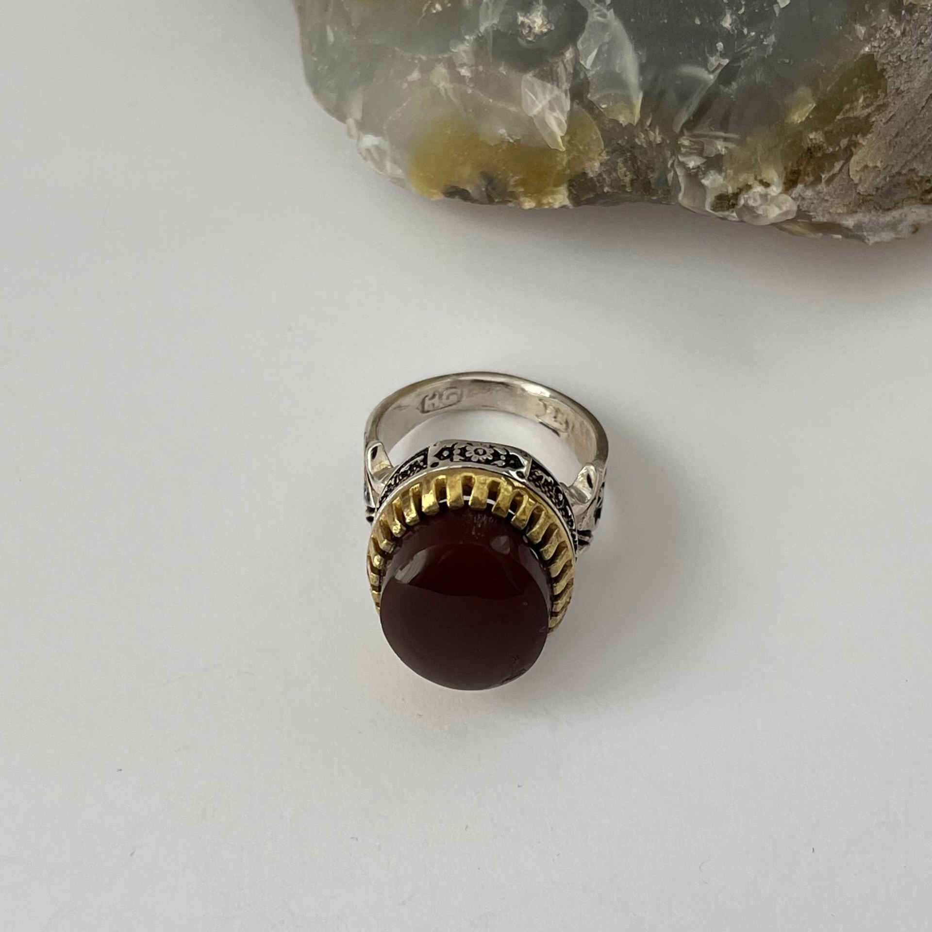Islamic Yemeni Agate Silver Ring for Men with Red Gemstone & Ya Ali ...