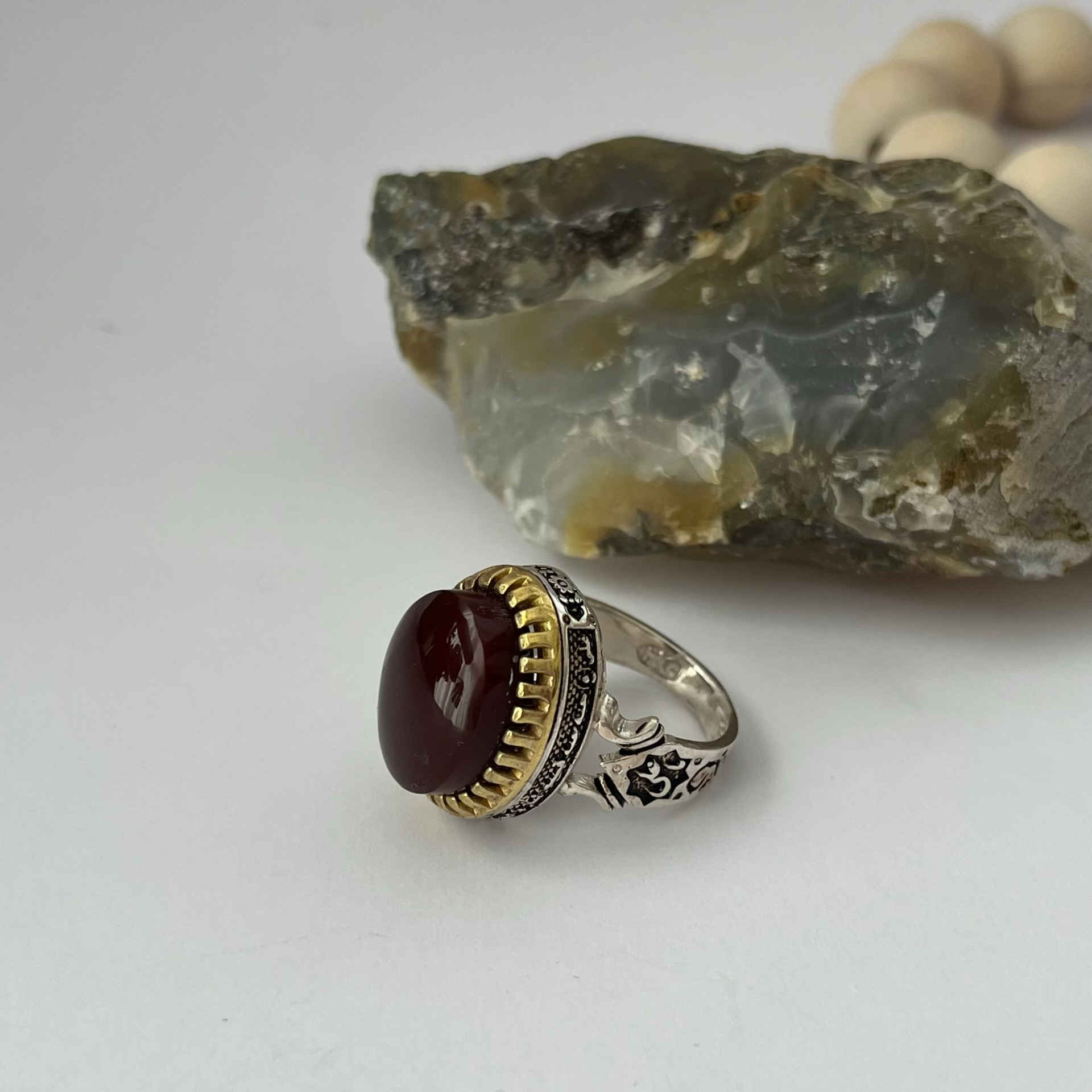 Islamic Yemeni Agate Silver Ring for Men with Red Gemstone & Ya Ali ...