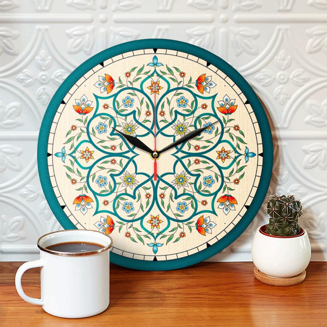 Persian-Inspired Analog Patterned Wall Clock - Flower Design - ShopiPersia