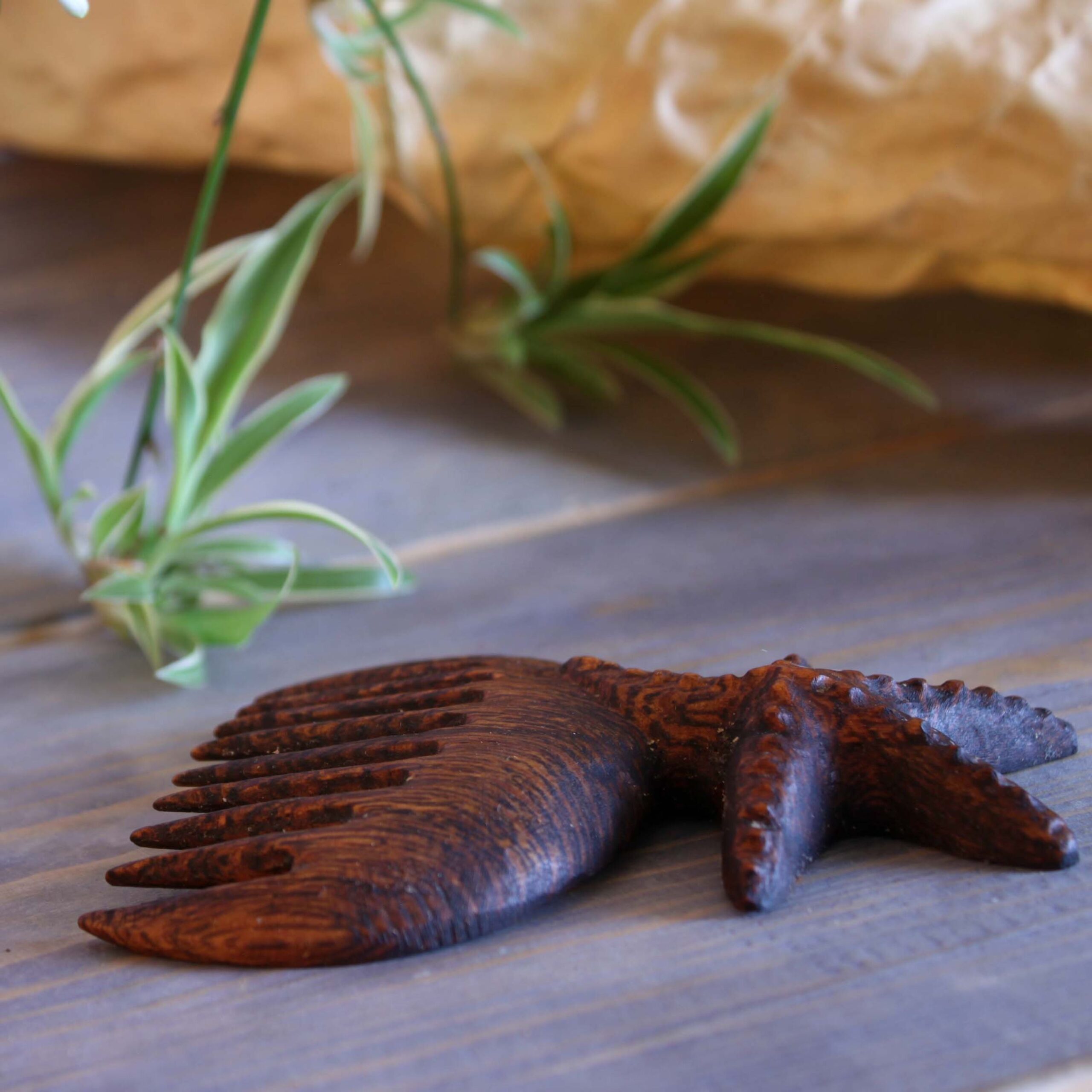 Artisan Hand-Carved Wooden Comb with Delicate Starfish Design - ShopiPersia