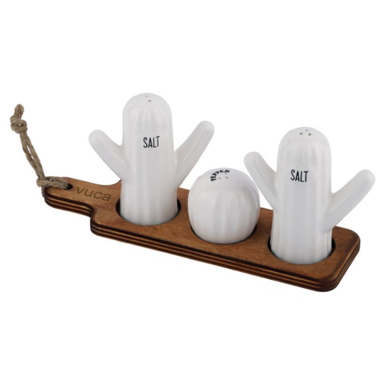 Ceramic Salt & Pepper Shakers Set with Wooden Stand – Cactus Design ...