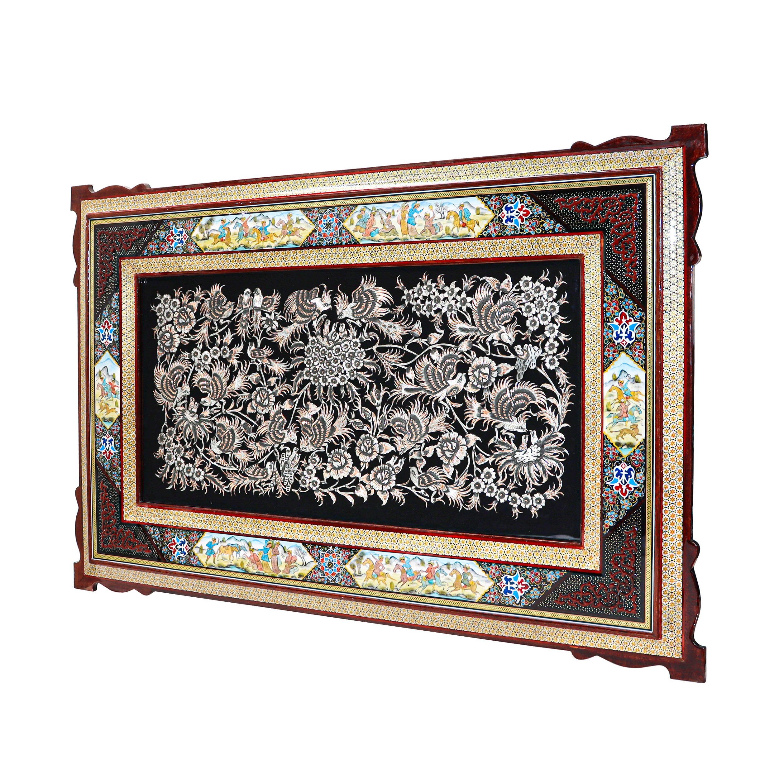 Engraved Panel Brass with Bird and Flower Design in Khatamkari Frame ...