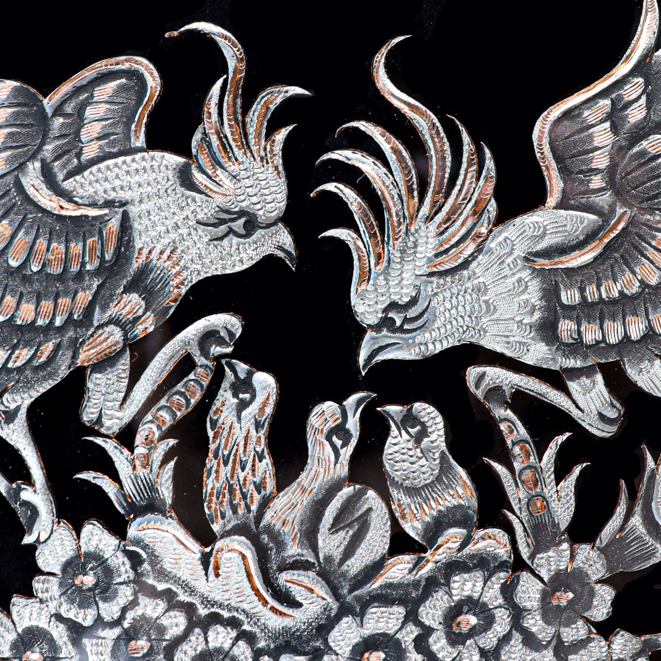 Engraved Panel Brass with Bird and Flower Design in Khatamkari Frame ...