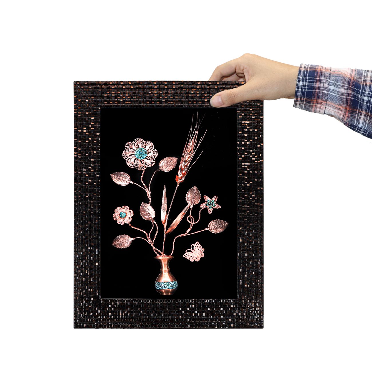 Handcrafted Wall Frame Turquoise Inlay Design - Flower Pot Model ...