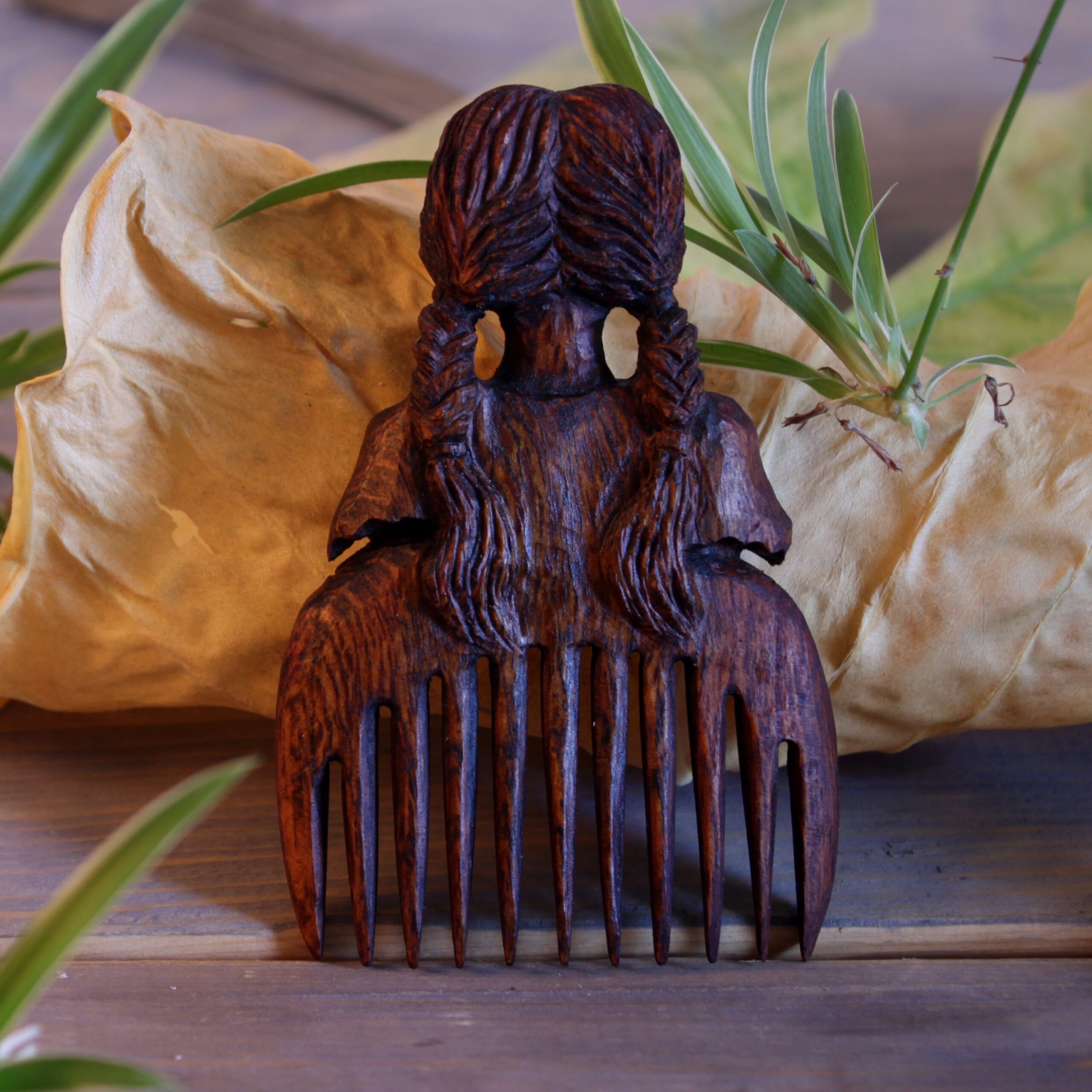 Handmade Wooden Comb with Exquisite Girl with Braided Hair Carvings ...