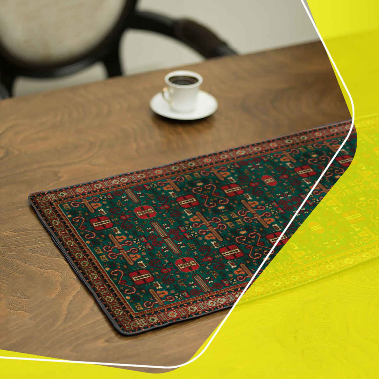 Luxurious Green Velvet Table Runner – Persian Design - ShopiPersia