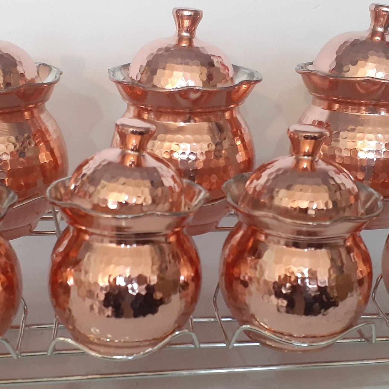 Nano-Coated Copper Storage Jars with Lid & Metal Stand 7 Pcs - ShopiPersia