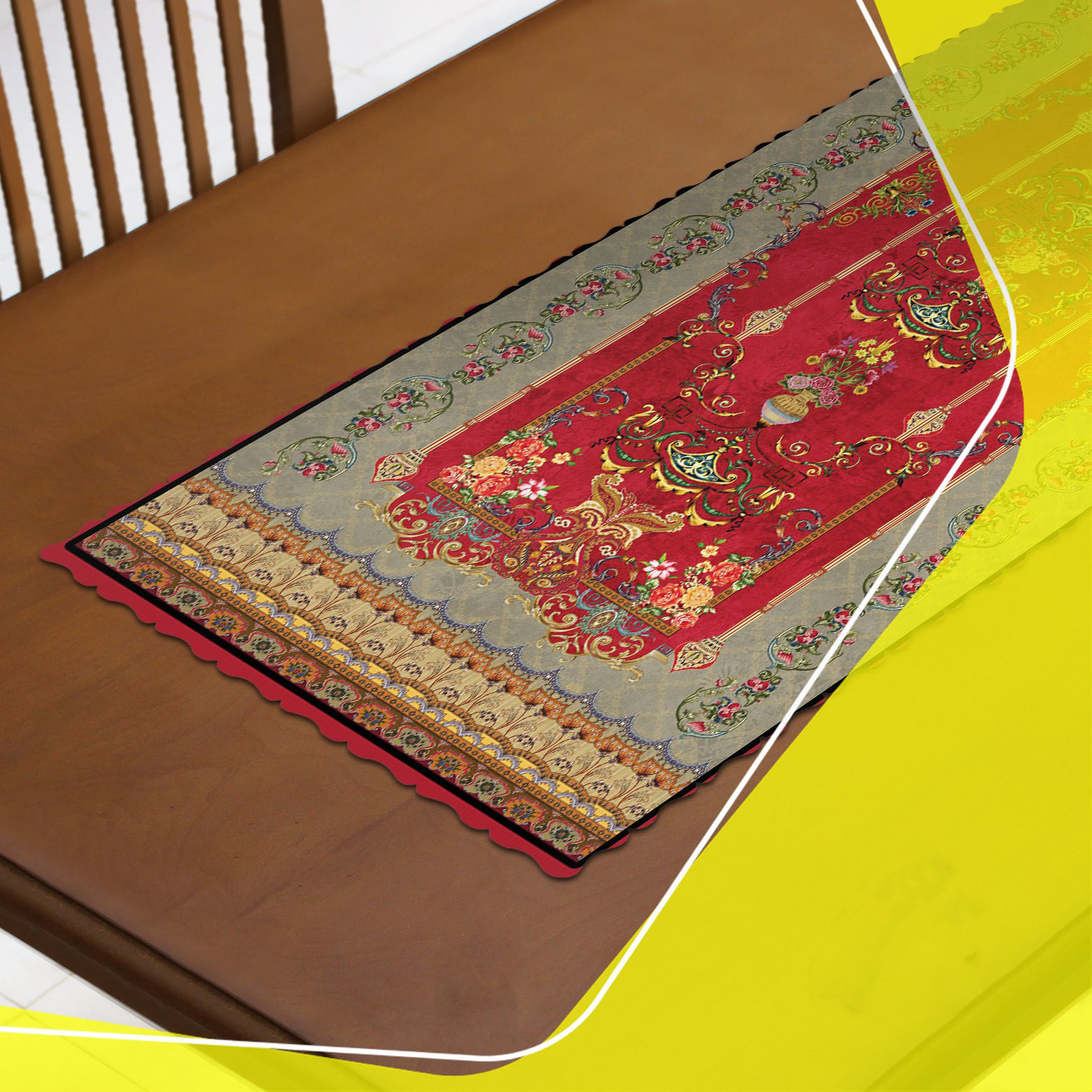 Persian Inspired Red Velvet Table Runner – with Flower & Blossom Design ...