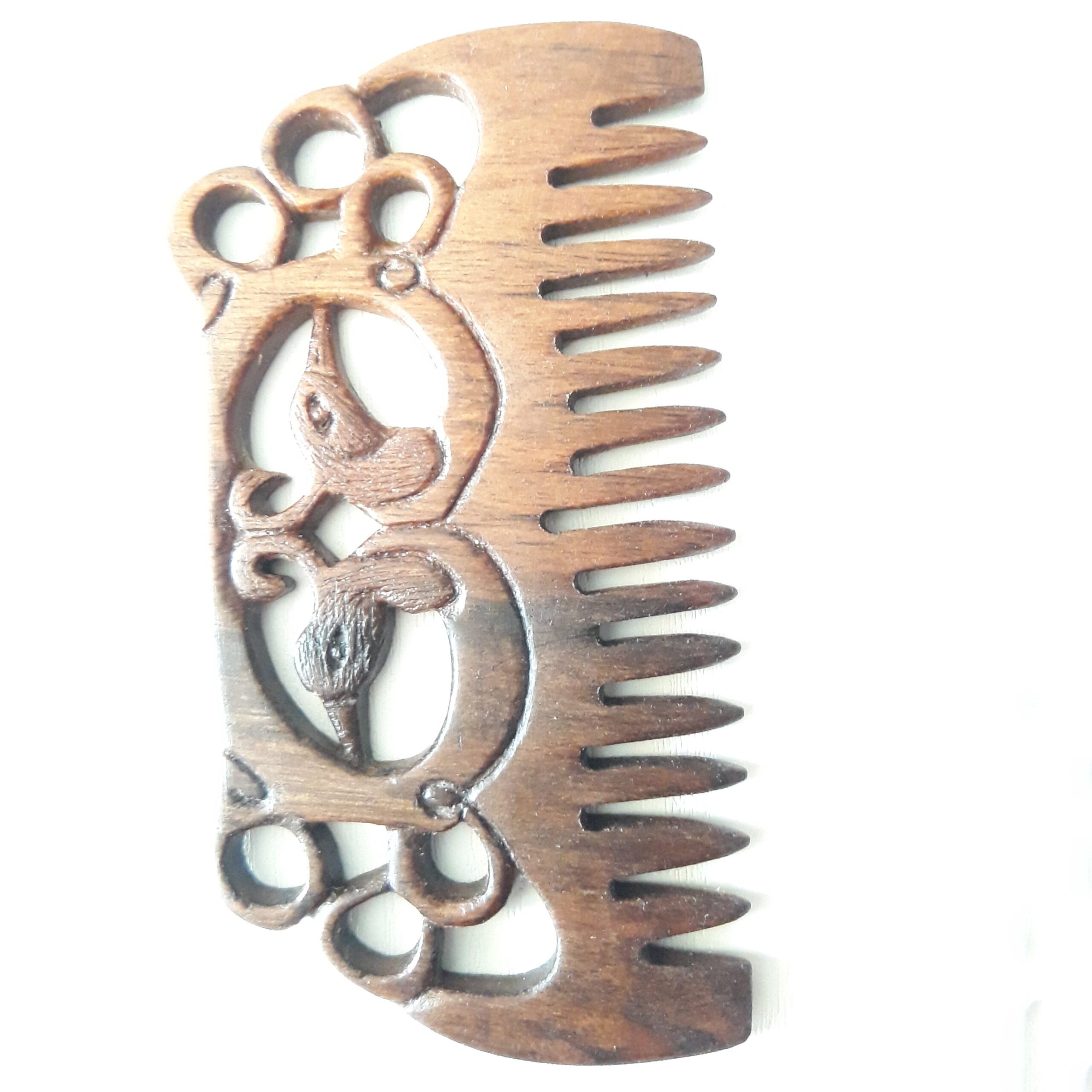Rustic Hand-Carved Wooden Comb with Bird Pattern – A Masterpiece for ...
