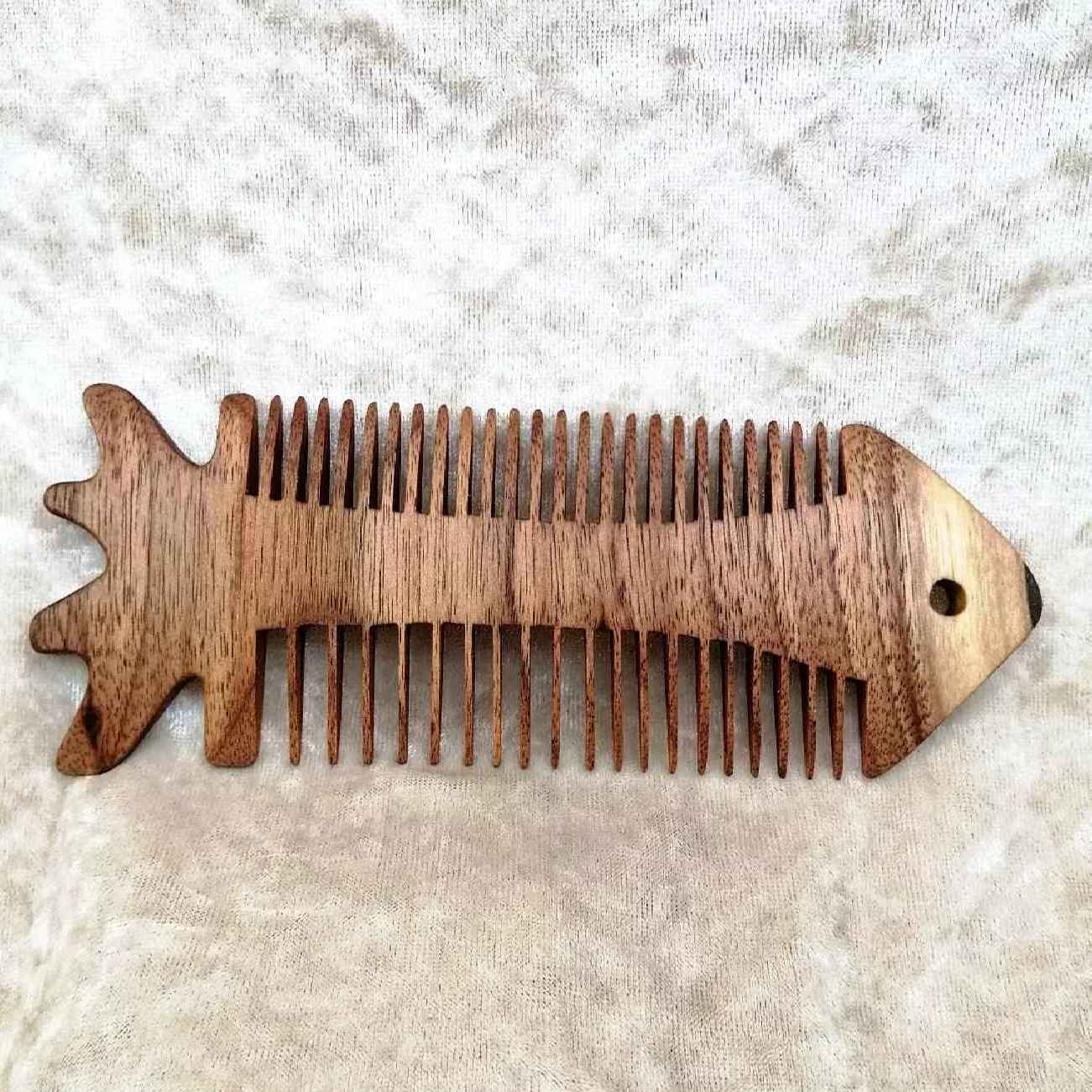 Rustic Hand-Carved Wooden Comb with Intricate Fish Pattern – A ...
