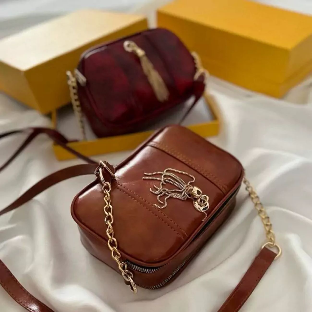 Stylish Leather Crossbody Bag with Chain Strap for Effortless Elegance ...