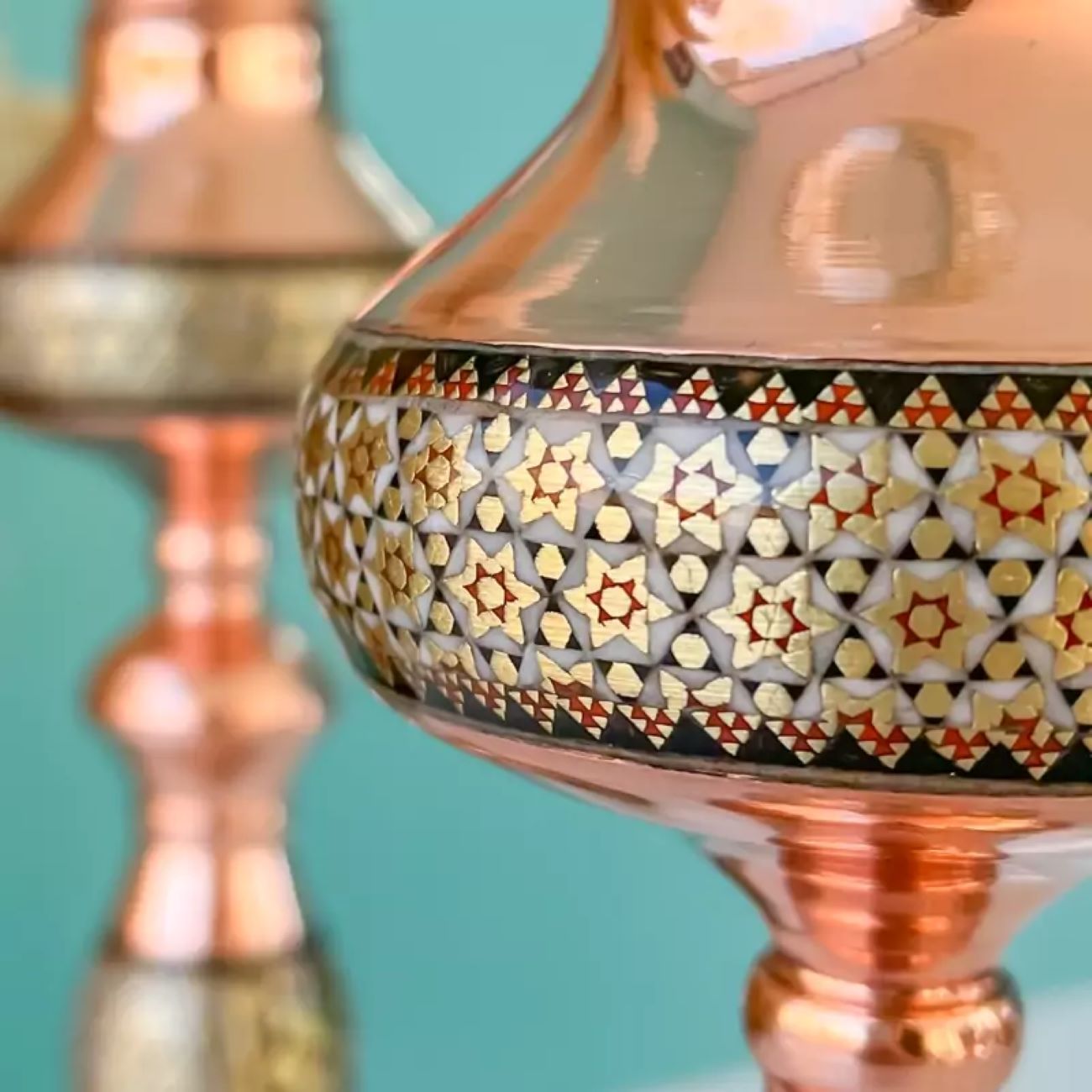 Copper Oil Lamp, A Beautiful Persian Traditional Light with khatamkari ...