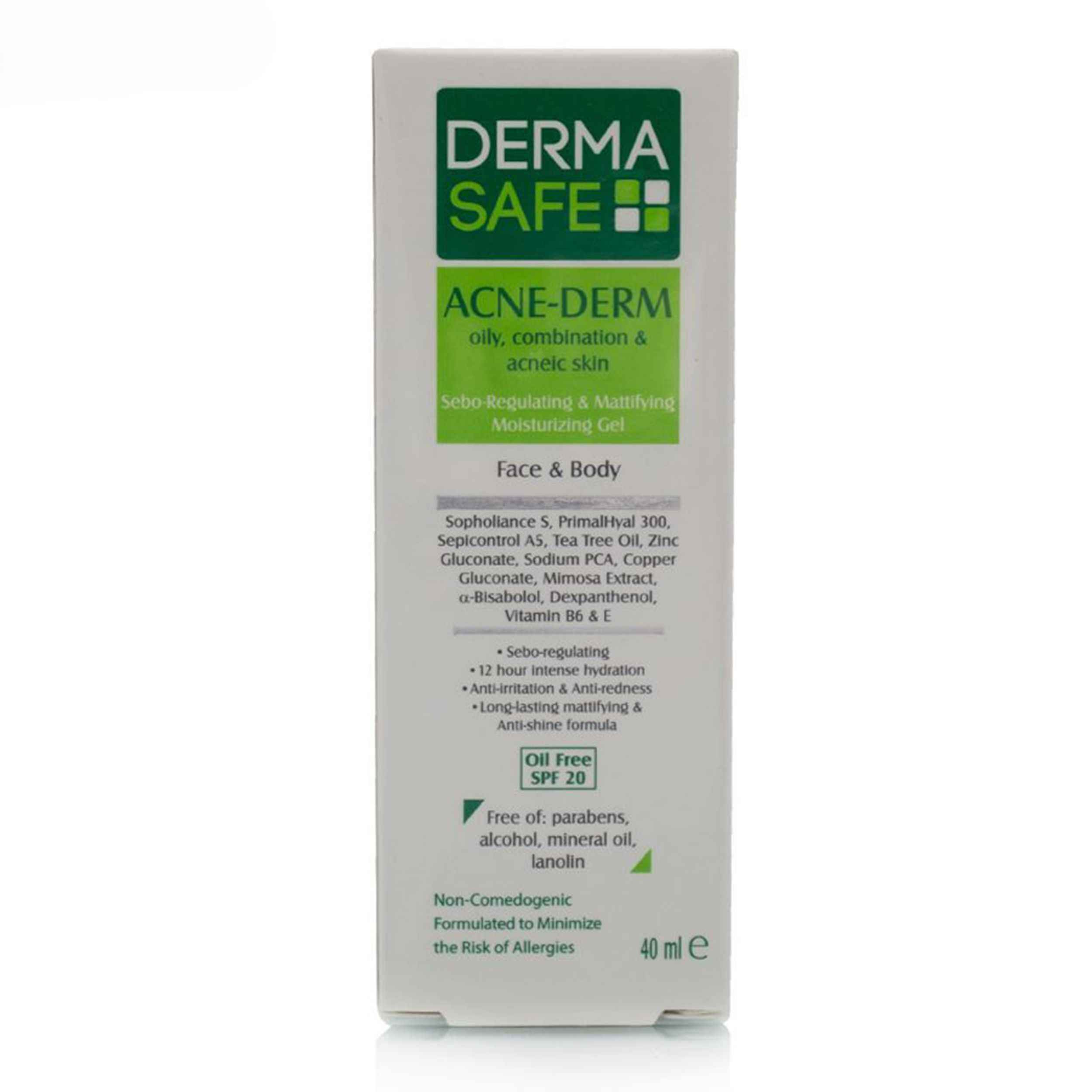 Dermasafe ACNE-DERM Moisturizing Gel - Suitable for Oily Skin, 40 ml ...