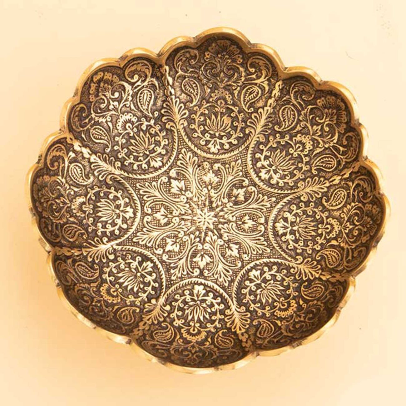 Handcrafted Brass Bowl with Geometric Floral Design Small Size ...