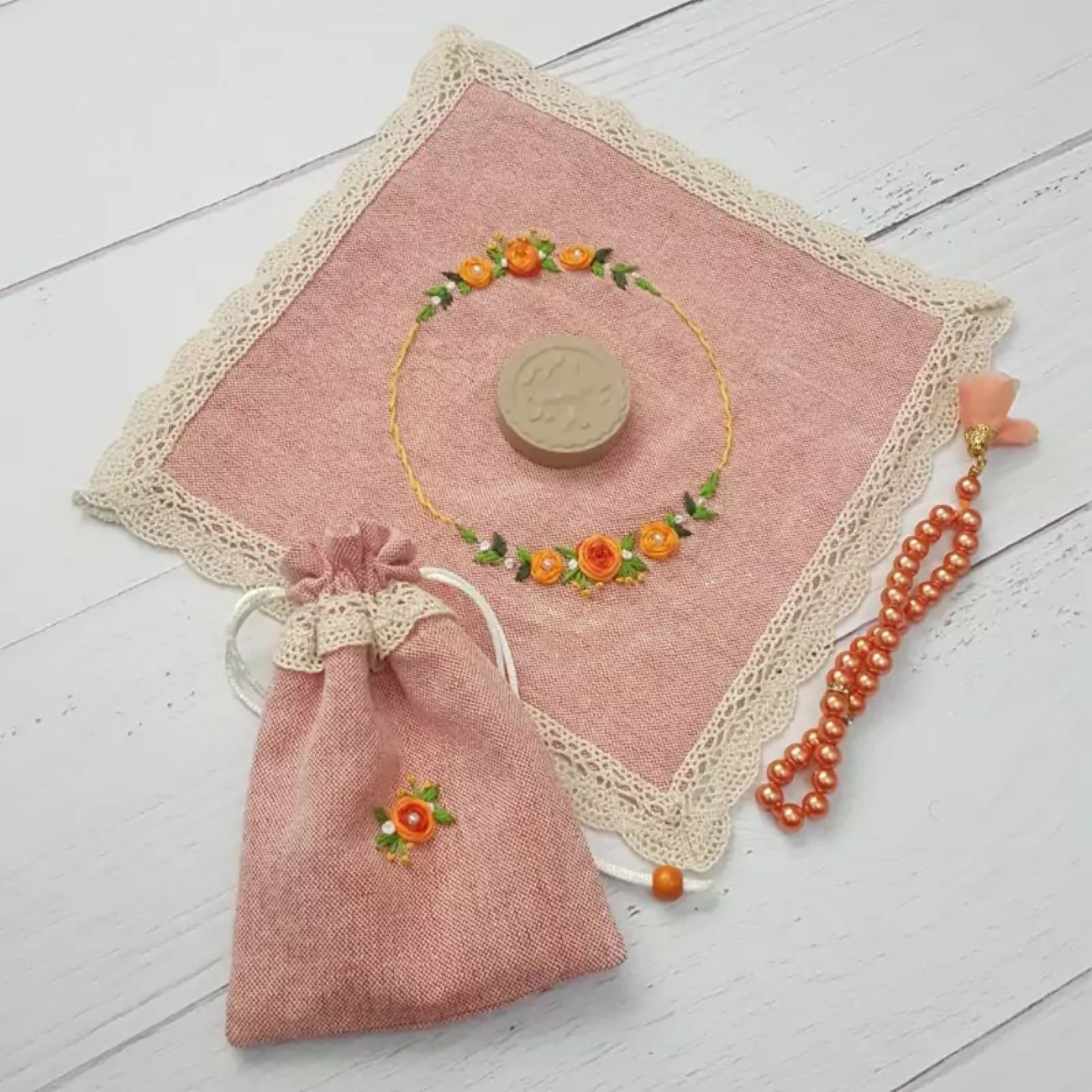 Premium Embroidered Prayer Mat with Turbah and Prayer Beads - ShopiPersia