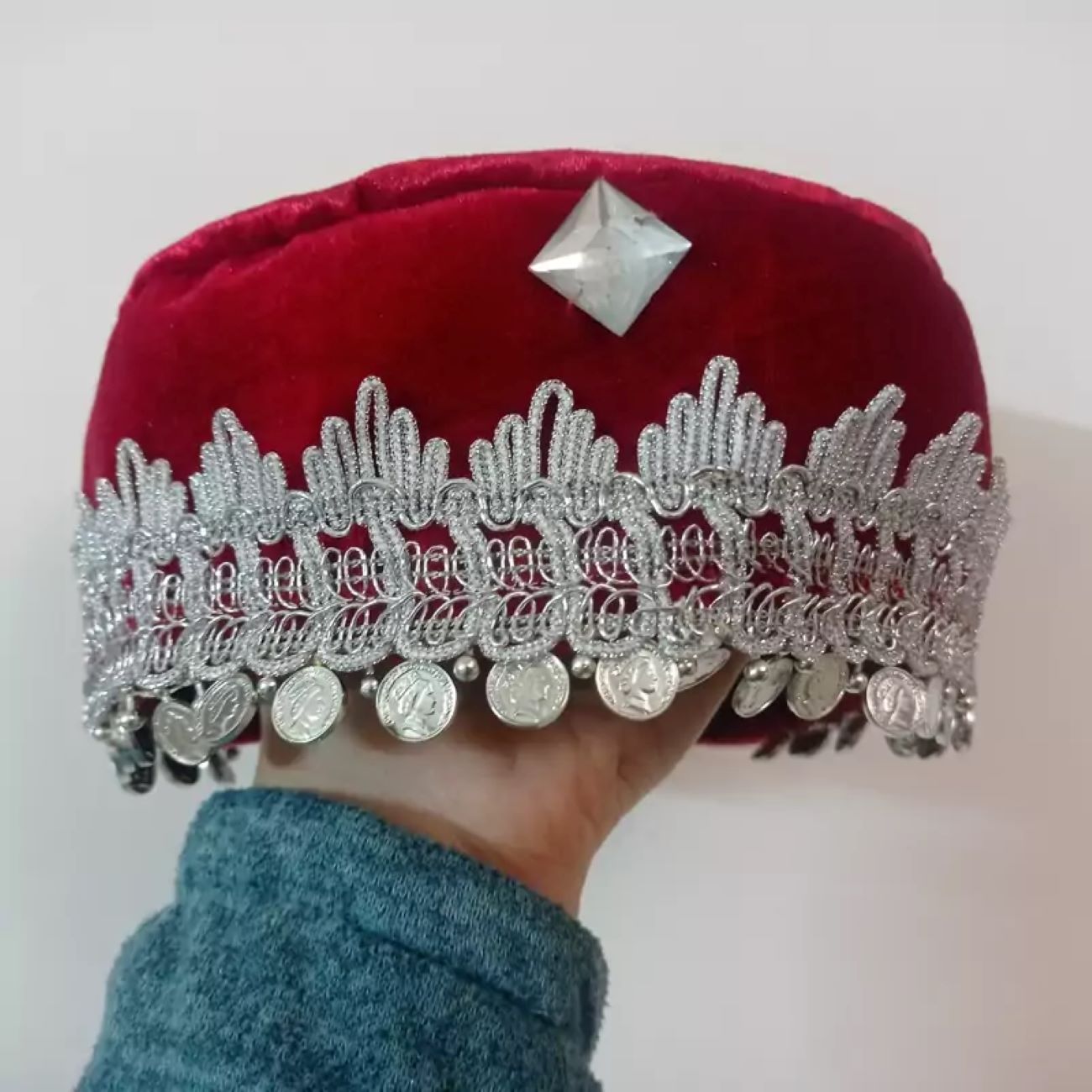 Traditional Women's and Girls' Velvet Hat with Coin Design - ShopiPersia