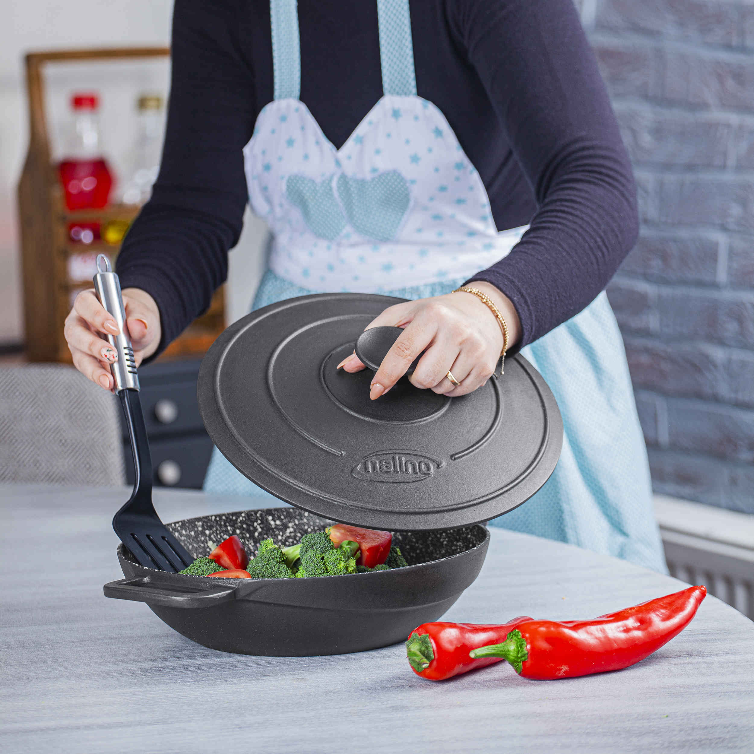 Round Cast Iron Grill Skillet for Camping with Lid - ShopiPersia