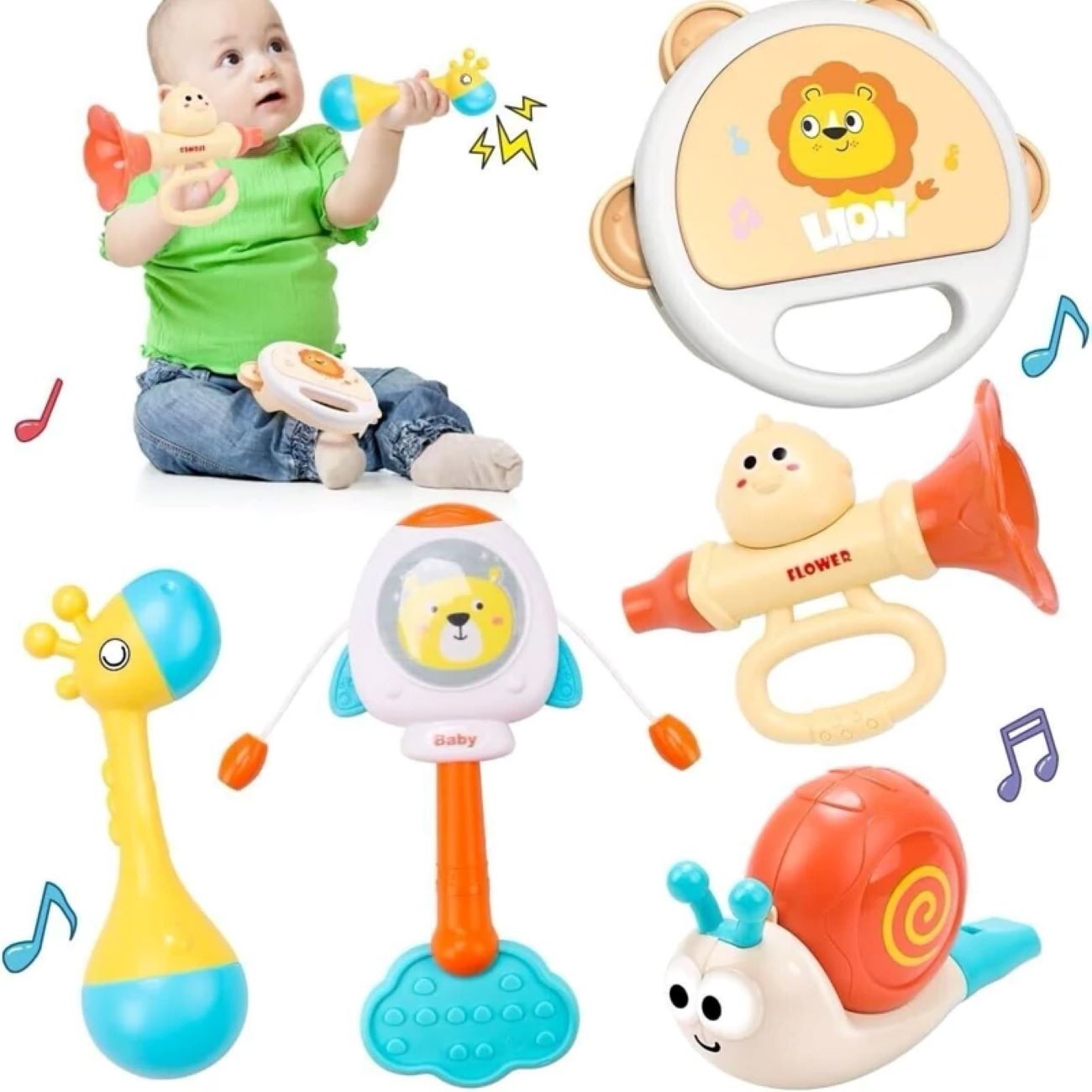 5-Piece Baby Rattle and Teether Toy Set – Colorful and Safe Sensory ...