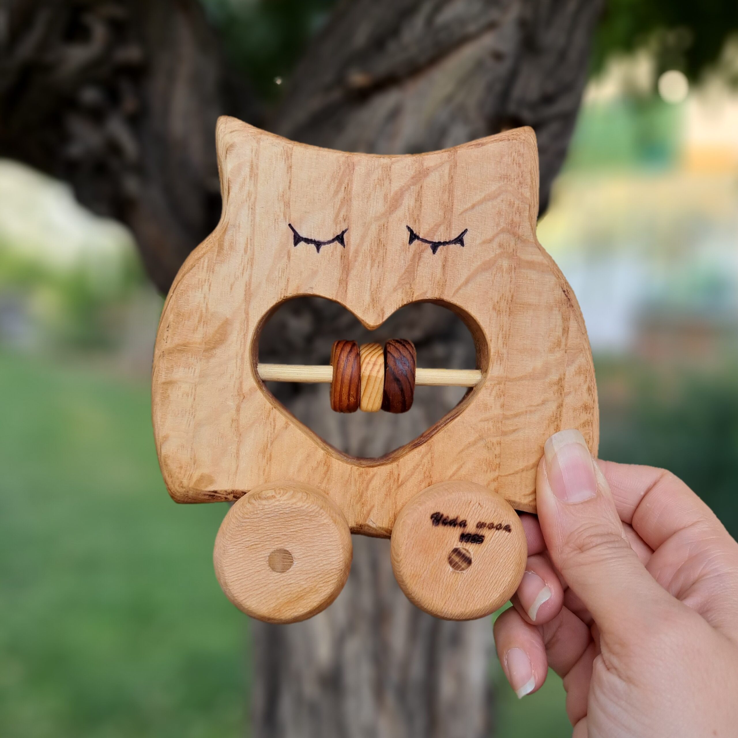 Eco-Friendly Wooden Owl Rattle – Perfect for Sensory Play - ShopiPersia