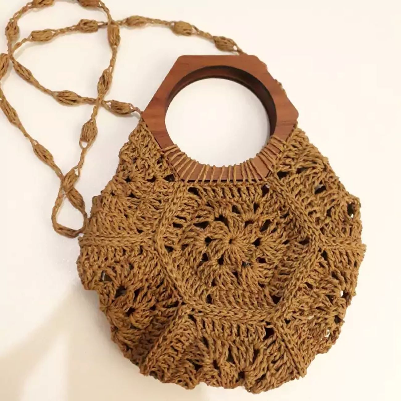 Handmade Raffia Crochet Tote Bag - Honey Hexagonal Boho Design ...