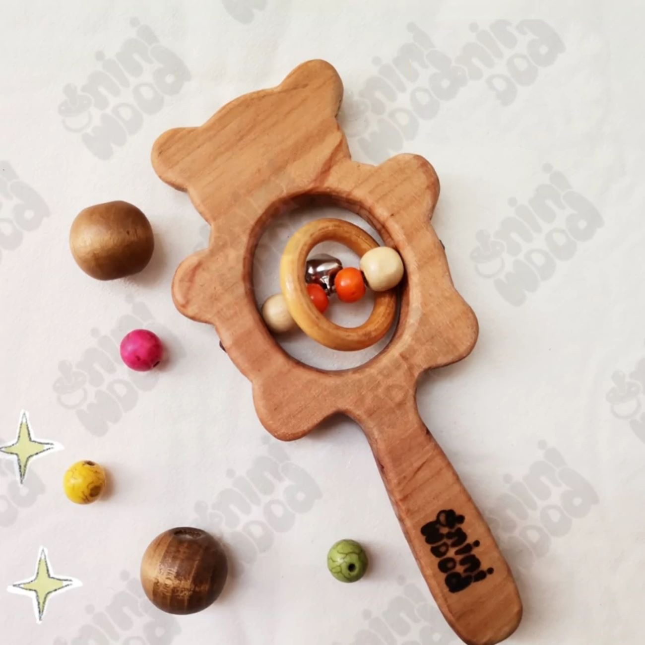 Natural Wood Baby Rattle – Cute Panda Design for Infants - ShopiPersia
