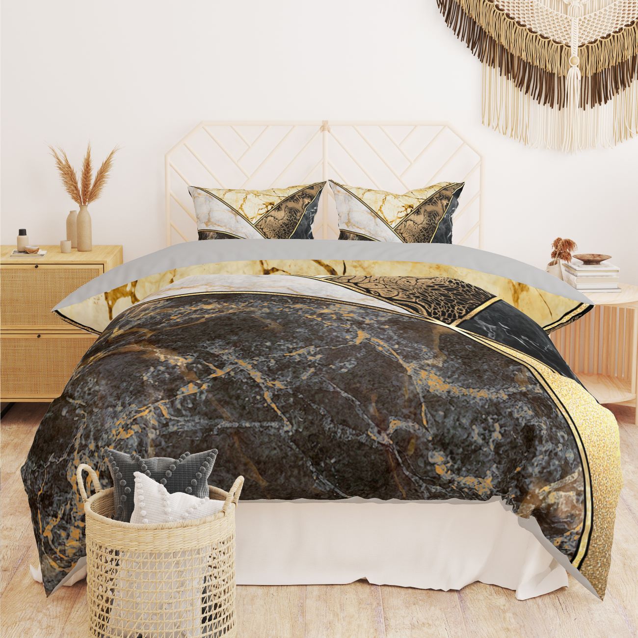 Premium Double Bedding Collection in Marble Design – 6 Piece Set ...