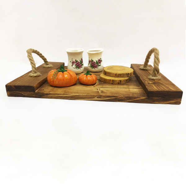 Rustic Wooden Tray with Jute Handles – Suitable for Coffee Tables ...