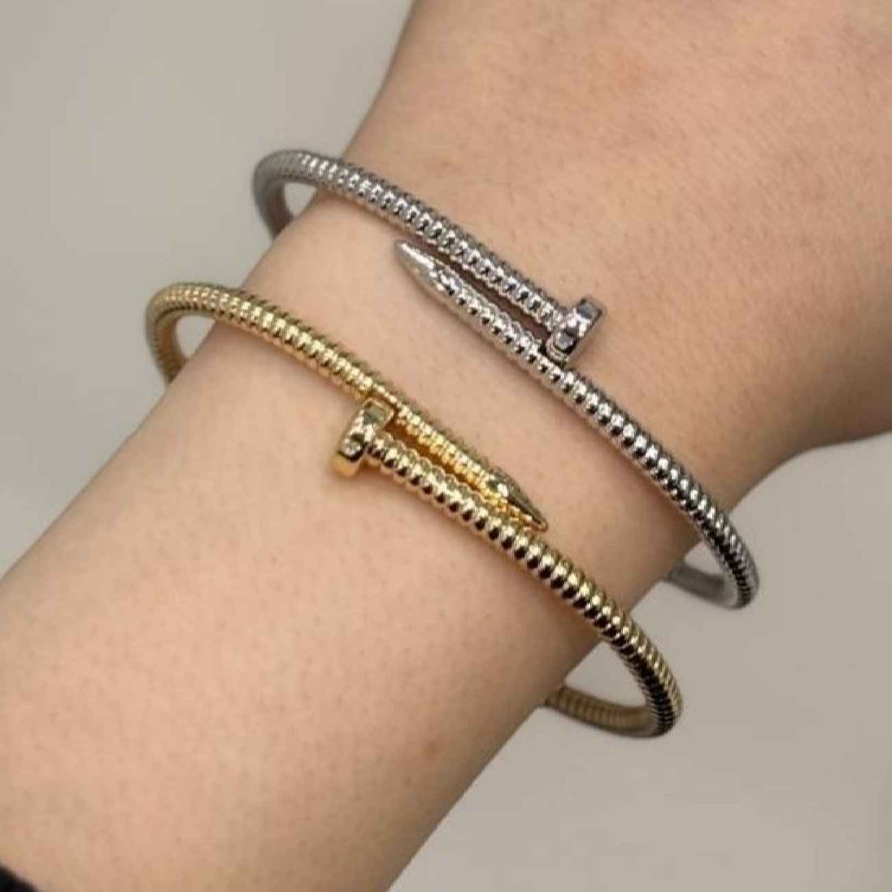 Women’s Silver-Plated Screw Design Cuff Bracelet – Tarnish-Resistant ...