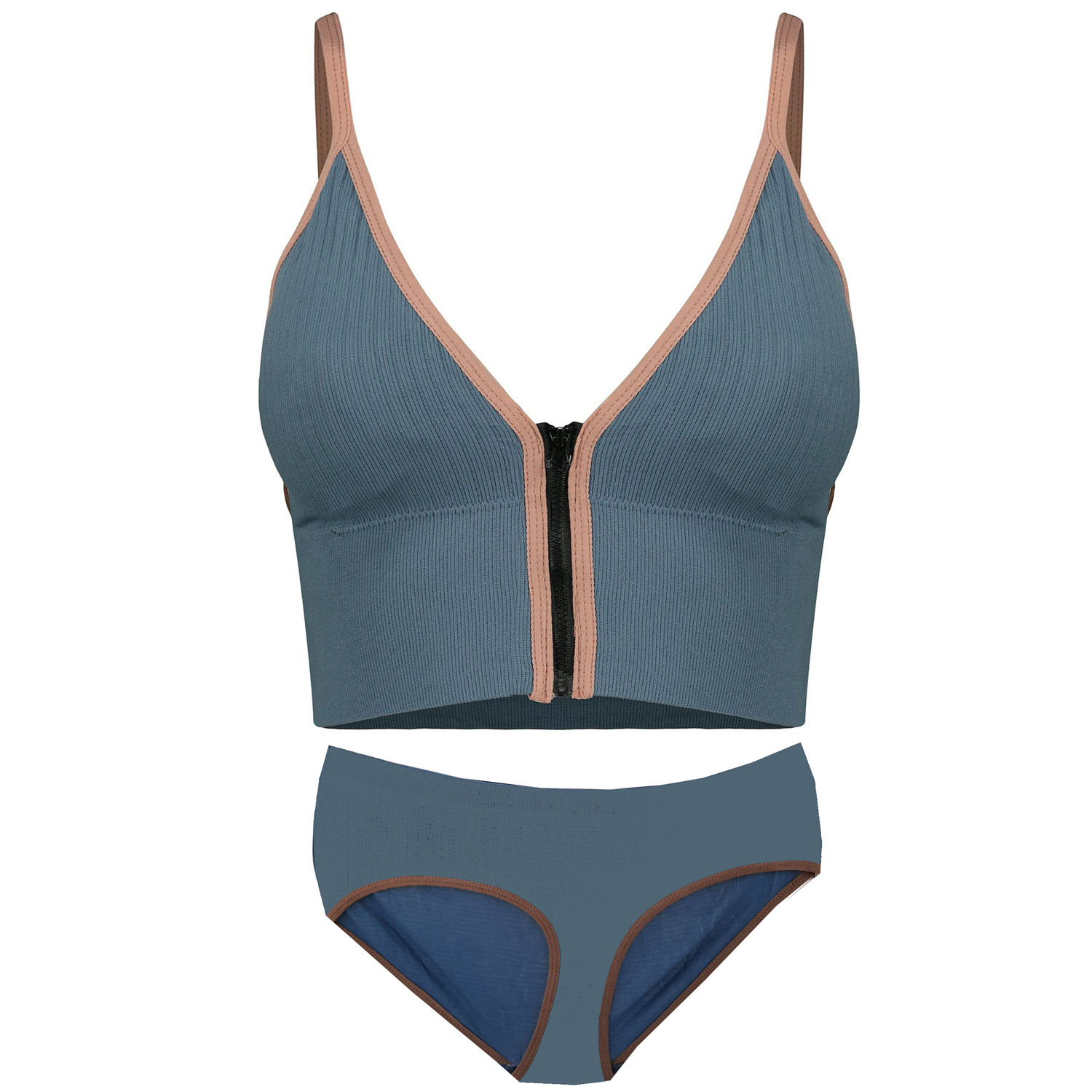 Athletic Crop Top and Panty Set – Front-Zip, Padded, Model 4563 in Blue ...