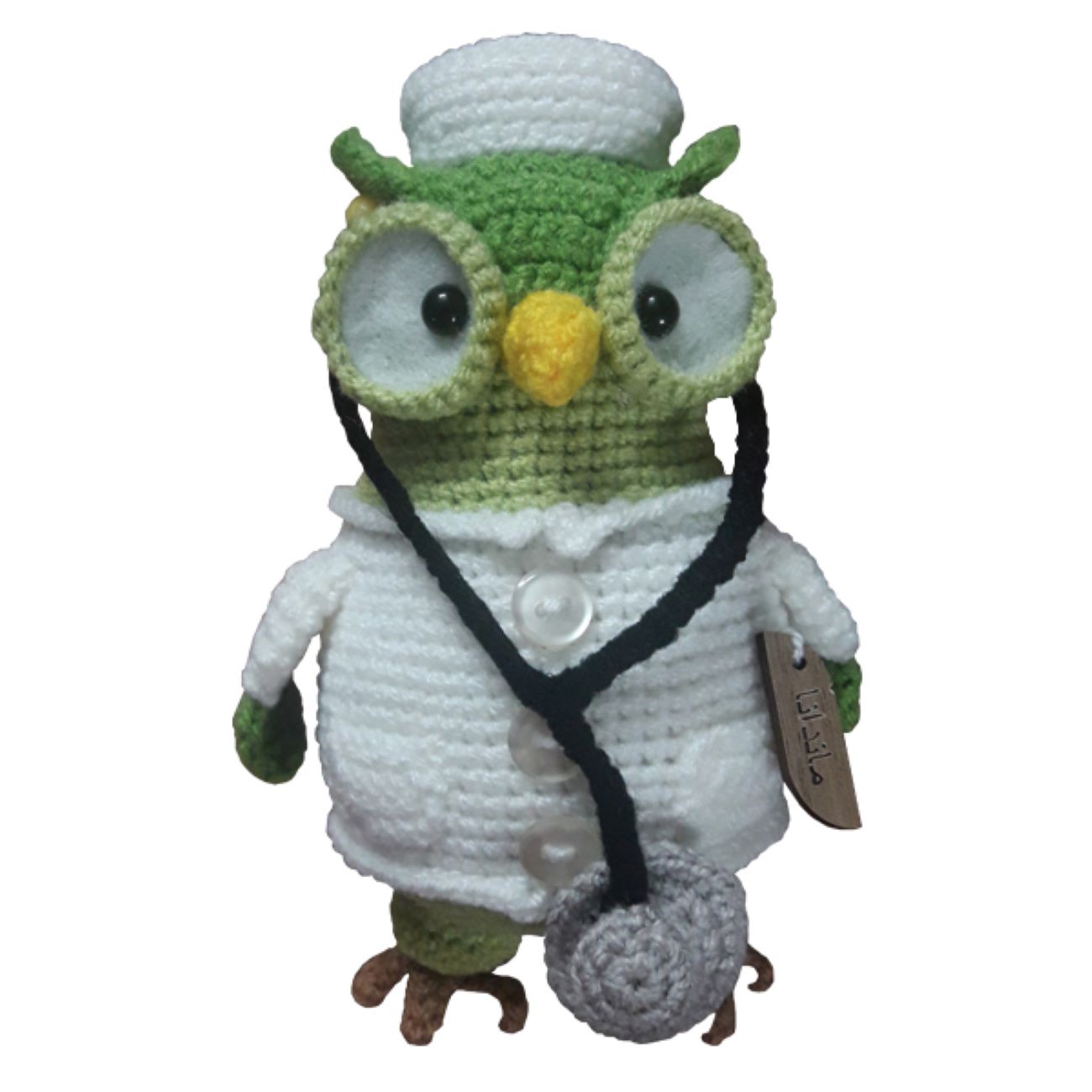 Handmade Knitted Owl Doll - Green Doctor Owl Amigurumi - ShopiPersia
