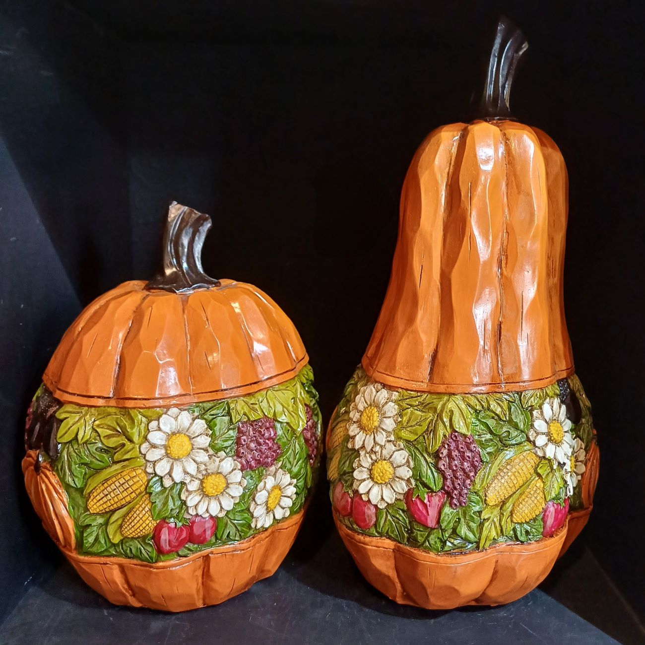 Decorative Pumpkin Set, Sanded Polyresin with Two Lids – Suitable for ...