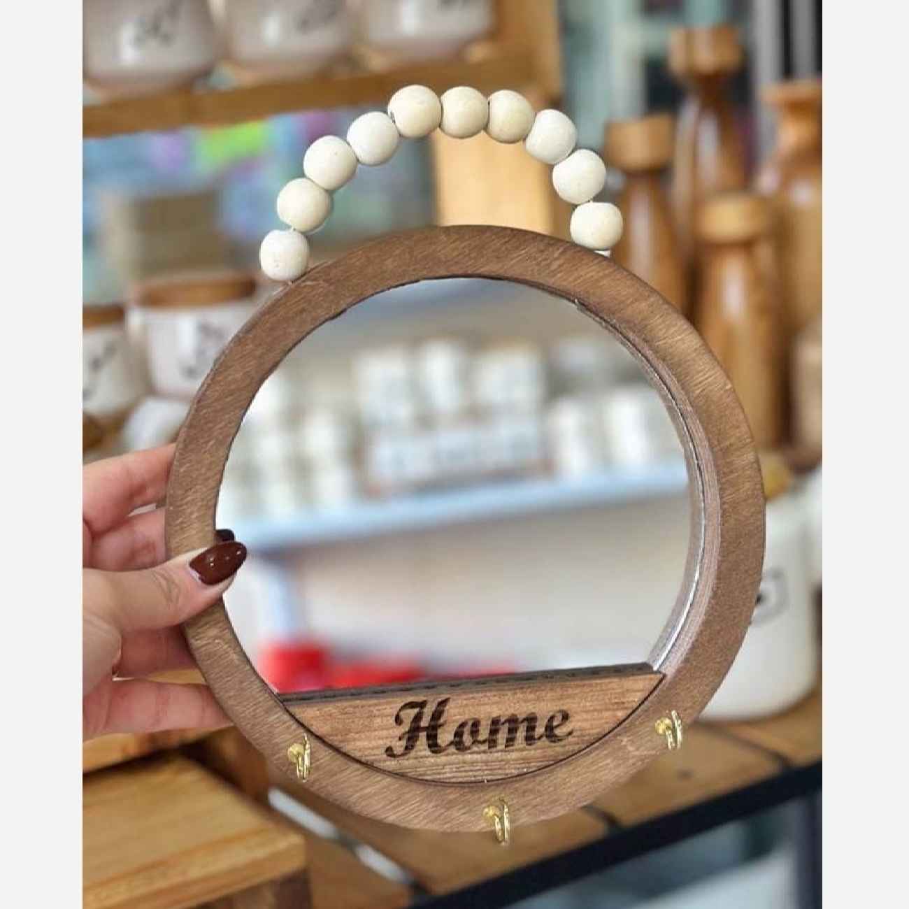 Round Wooden Mirror Key Holder – Stylish Circular Wall Organizer for ...